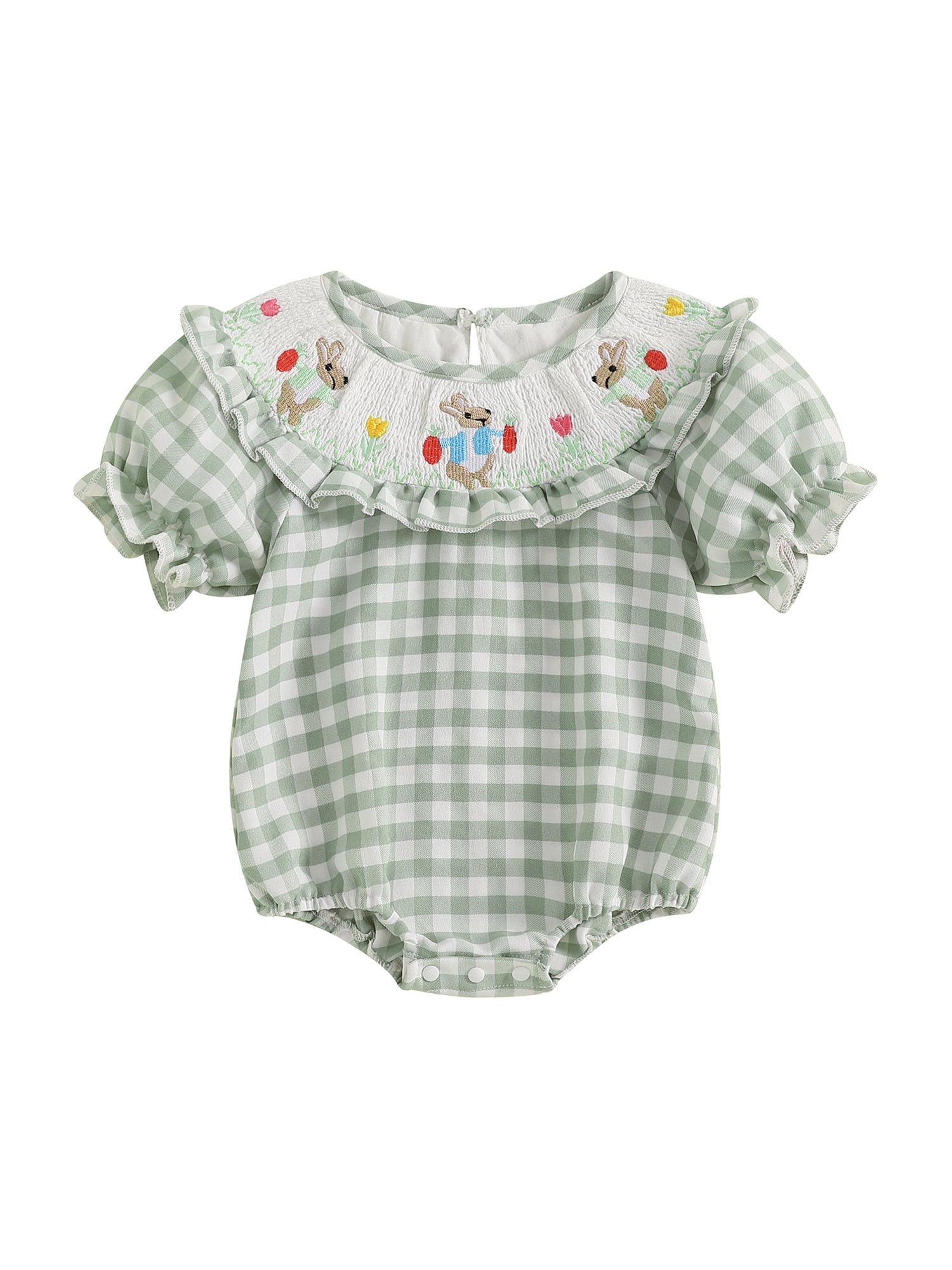 Infant Baby Girl Easter Outfit Plaid Bubble Romper Bunny Carrot Smocked ...