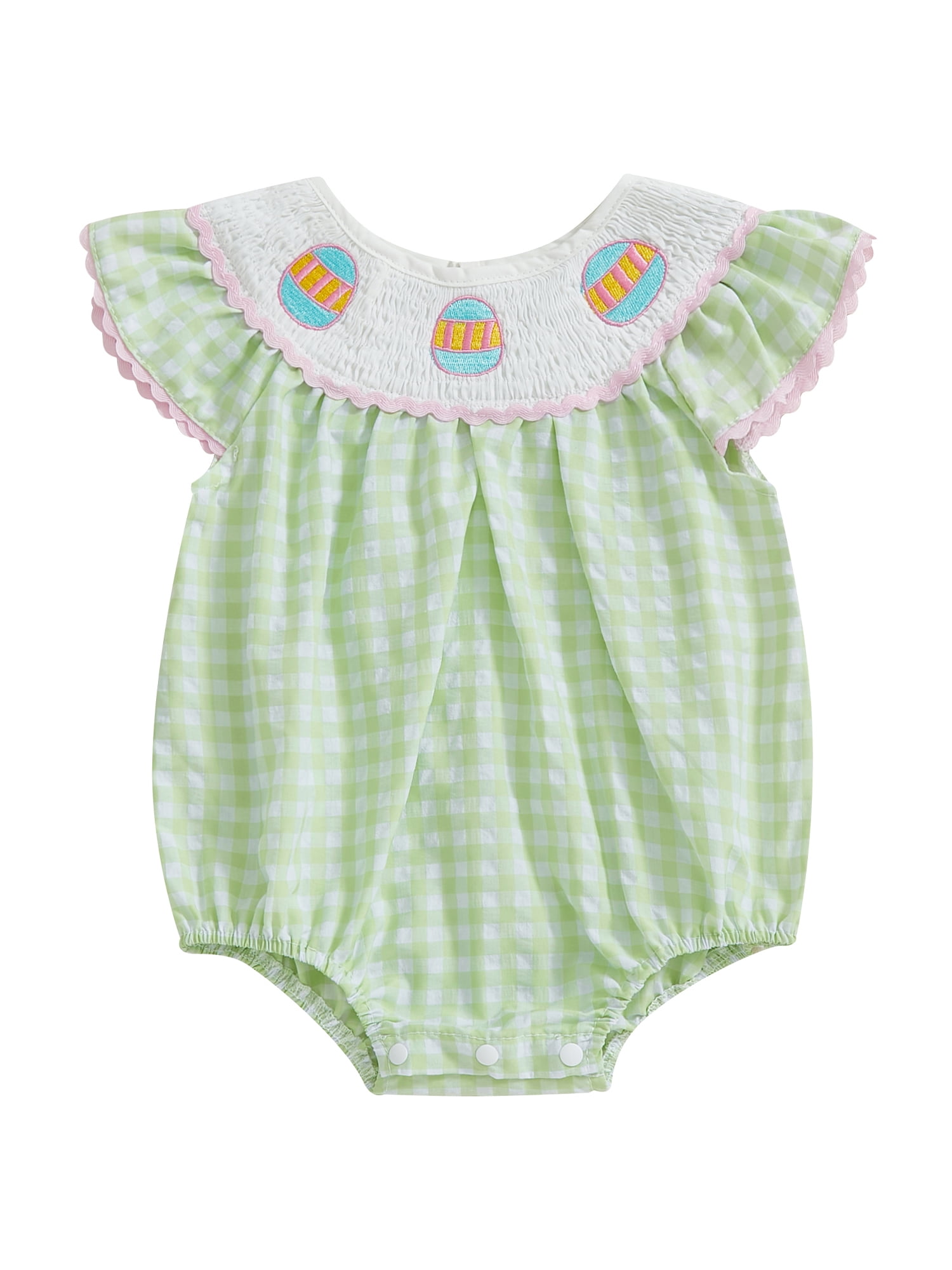 Infant Baby Girl Easter Outfit Plaid Bubble Romper Bunny Carrot Smocked Short Sleeve Jumpsuit ...
