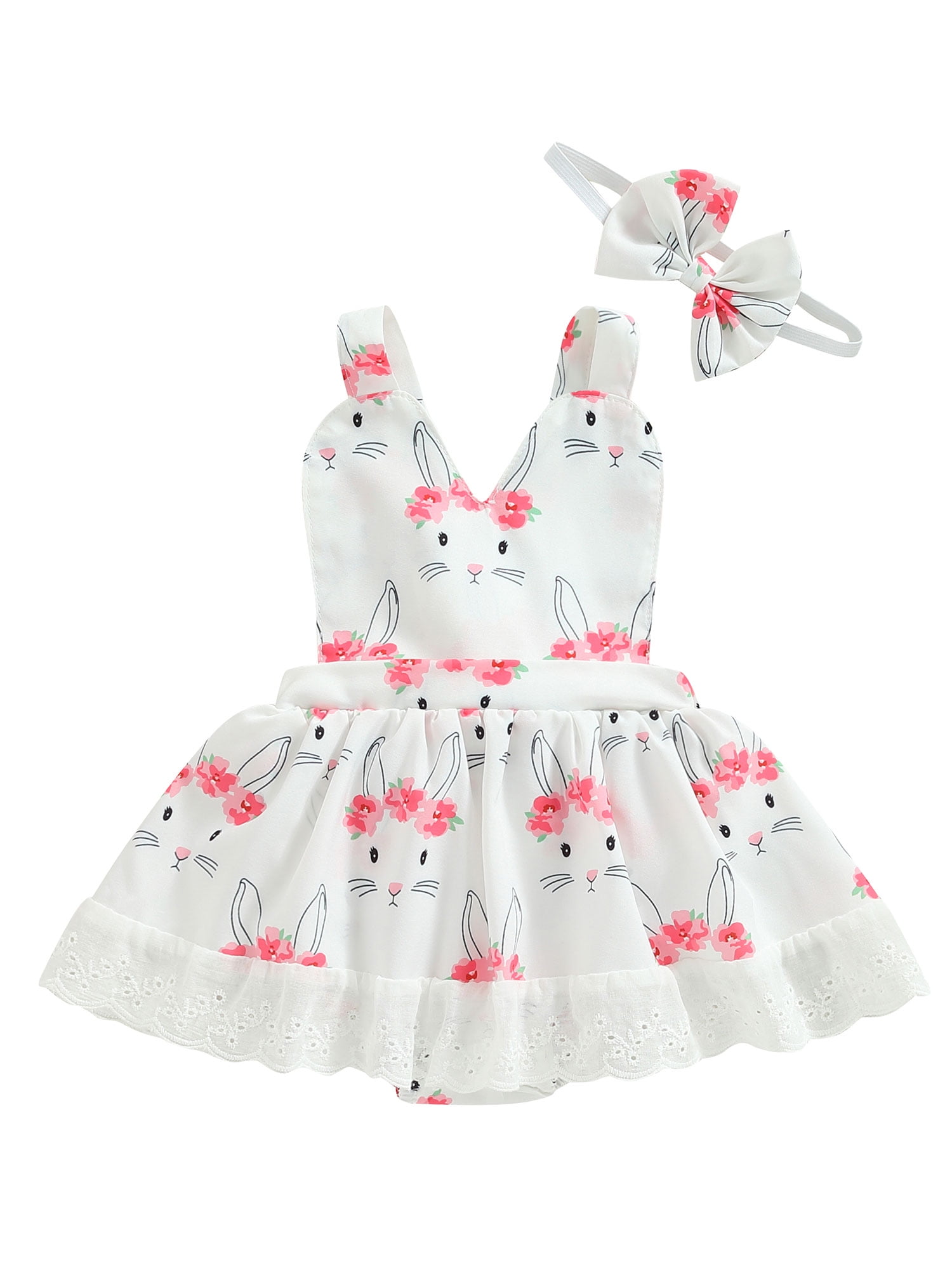 Infant Baby Girl Easter Outfit Ruffle Sleeveless Romper Dress Bunny Onesie Lace Tutu Skirt ...