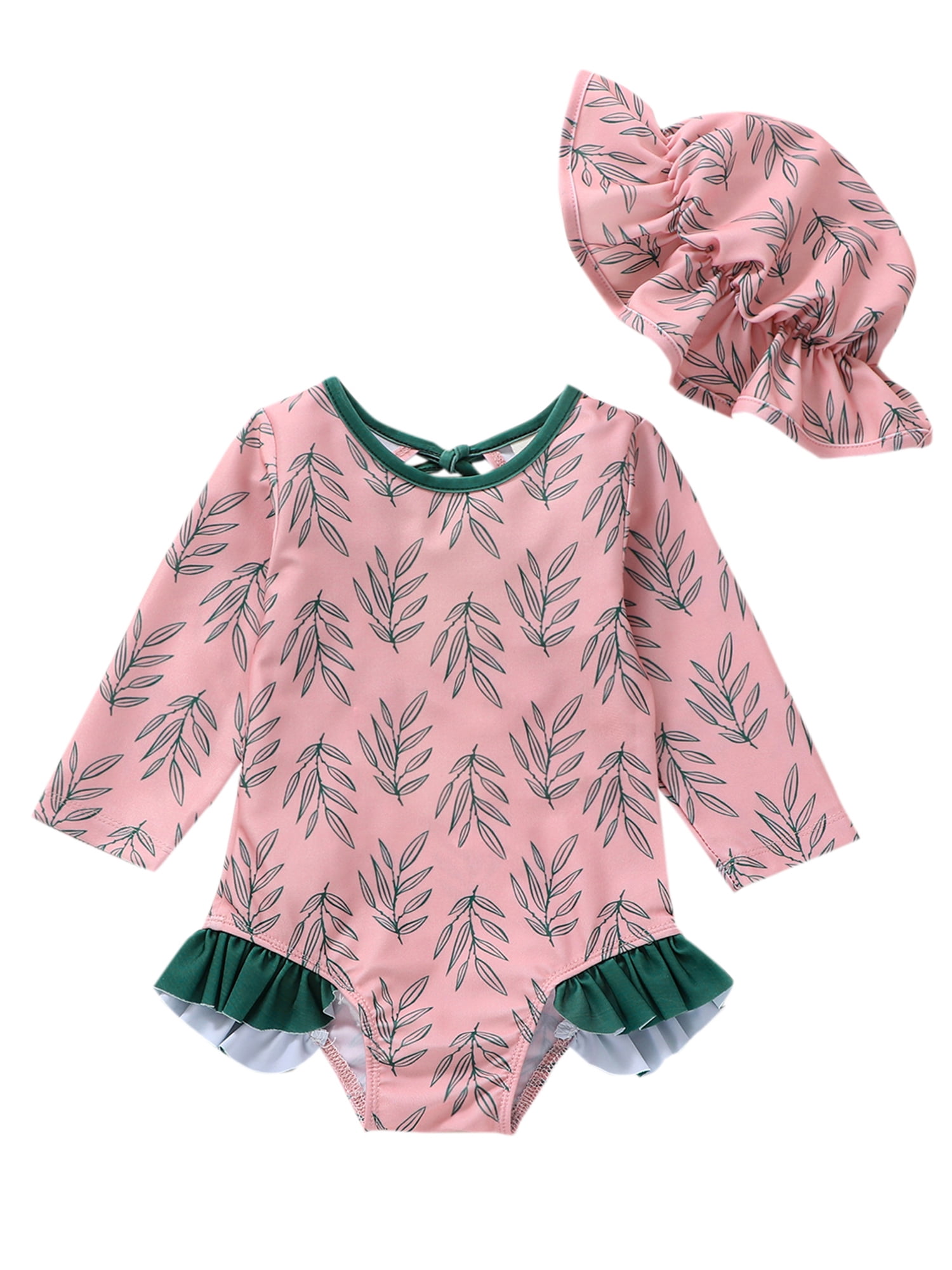 Infant Baby Girl One Piece Swimsuit with Hat Long Sleeve Floral ...