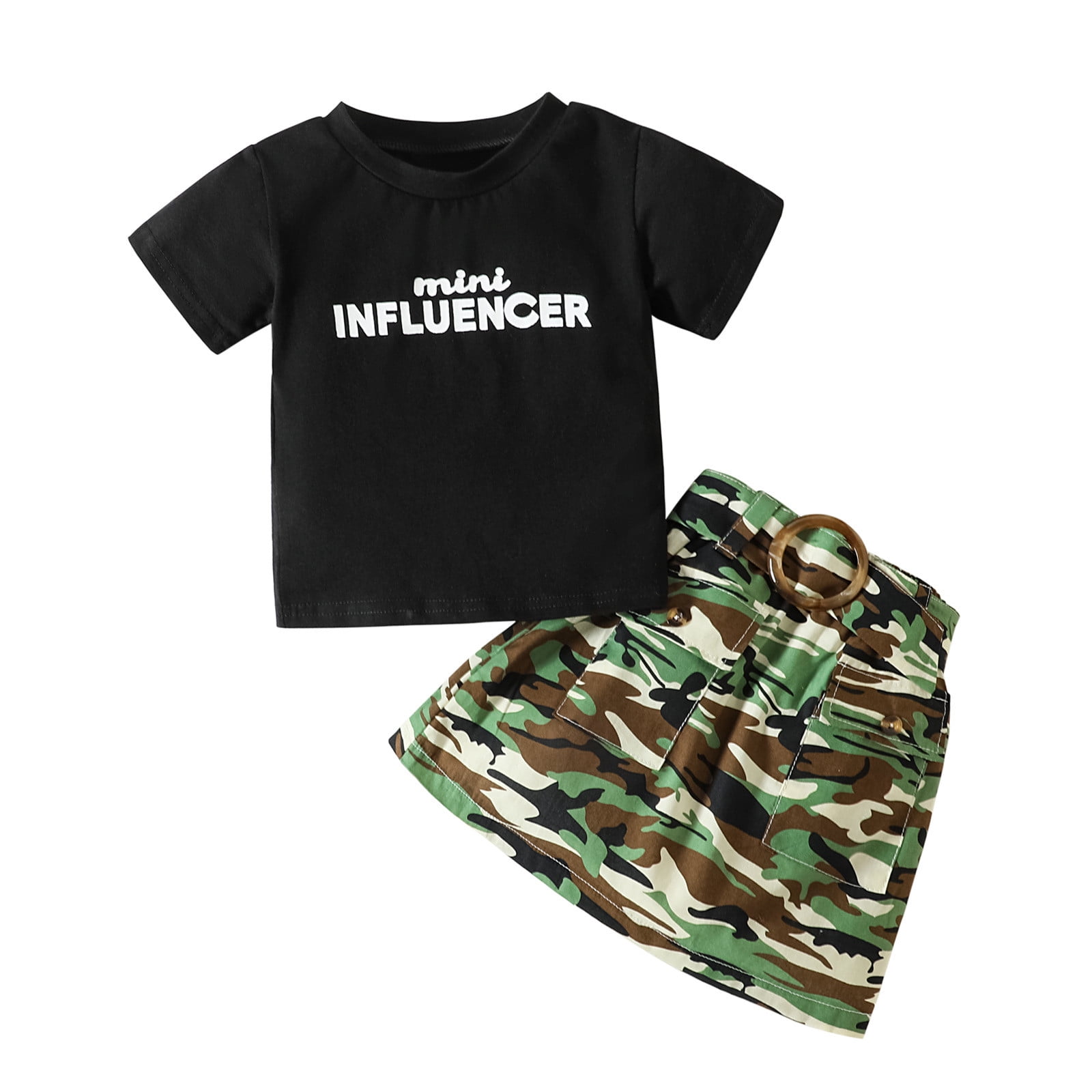 Infant Baby Girl Outfits Kids Short Sleeve Letter Print T Shirt Tops Camouflage Skirts Two Piece ...