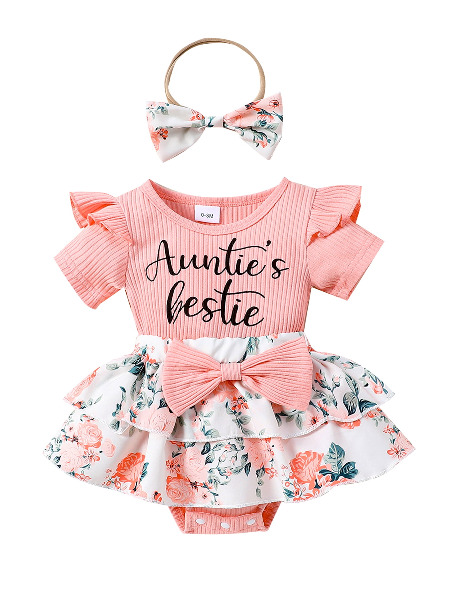 Infant Baby Girl Romper Dress Letter Floral Print Short Sleeve Jumpsuit ...