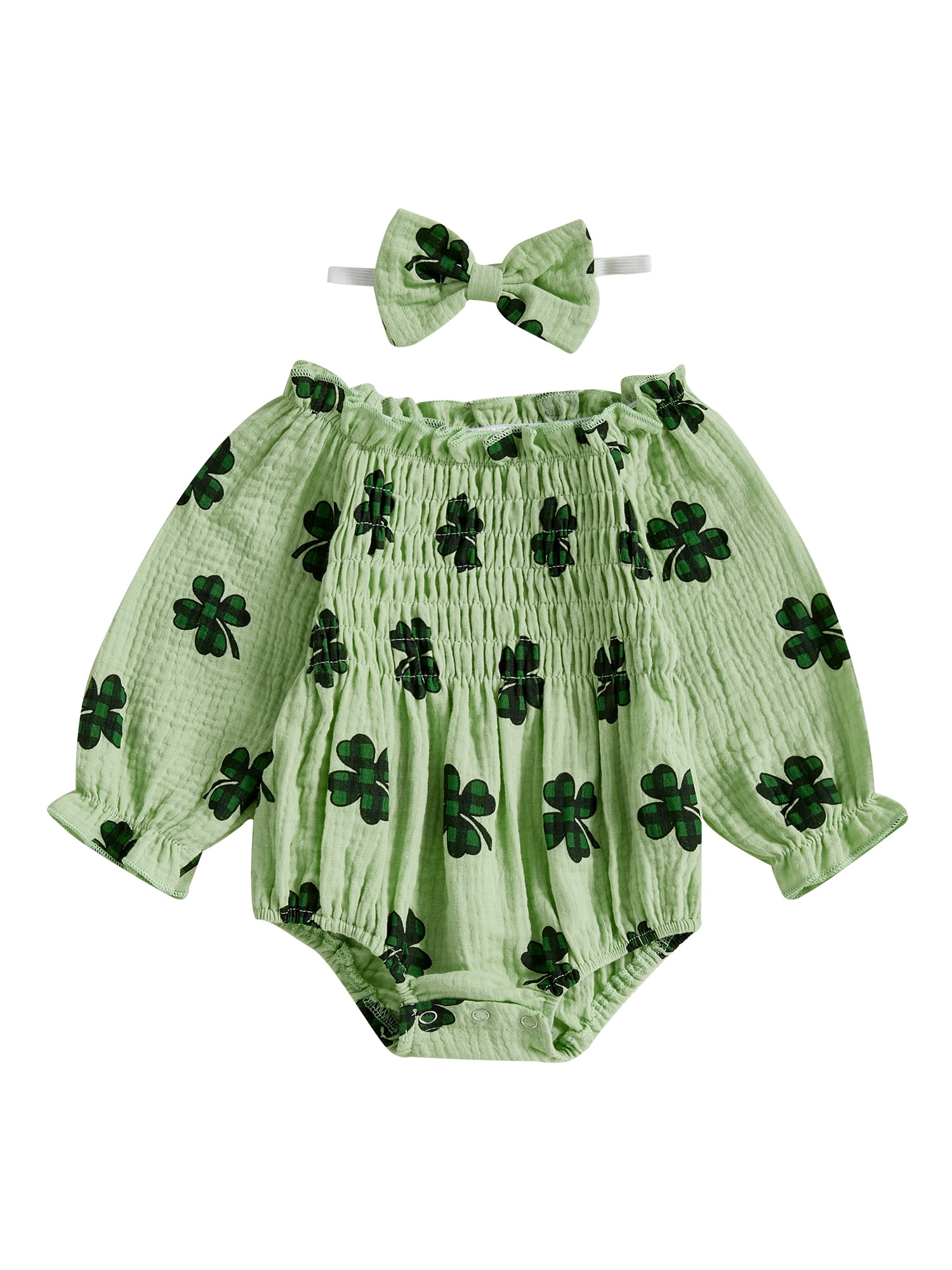 Infant Baby Girl St. Patrick 's Day Outfit Clover Print Ruched Romper ...