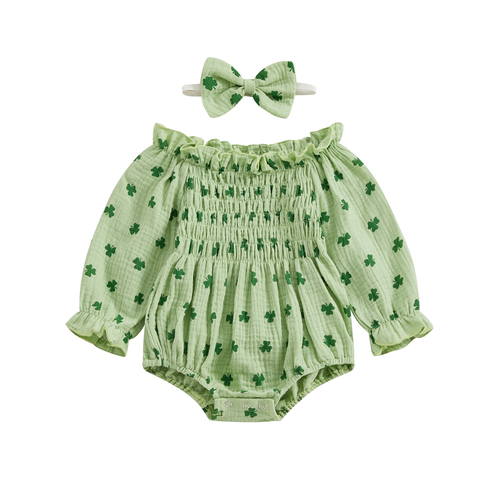 Infant Baby Girl St. Patrick 's Day Outfit Clover Print Ruched Romper ...