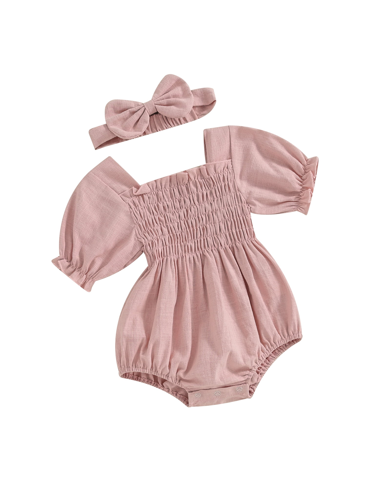 Infant Baby Girl Summer Jumpsuit Solid Color Short Sleeve Square Neck ...