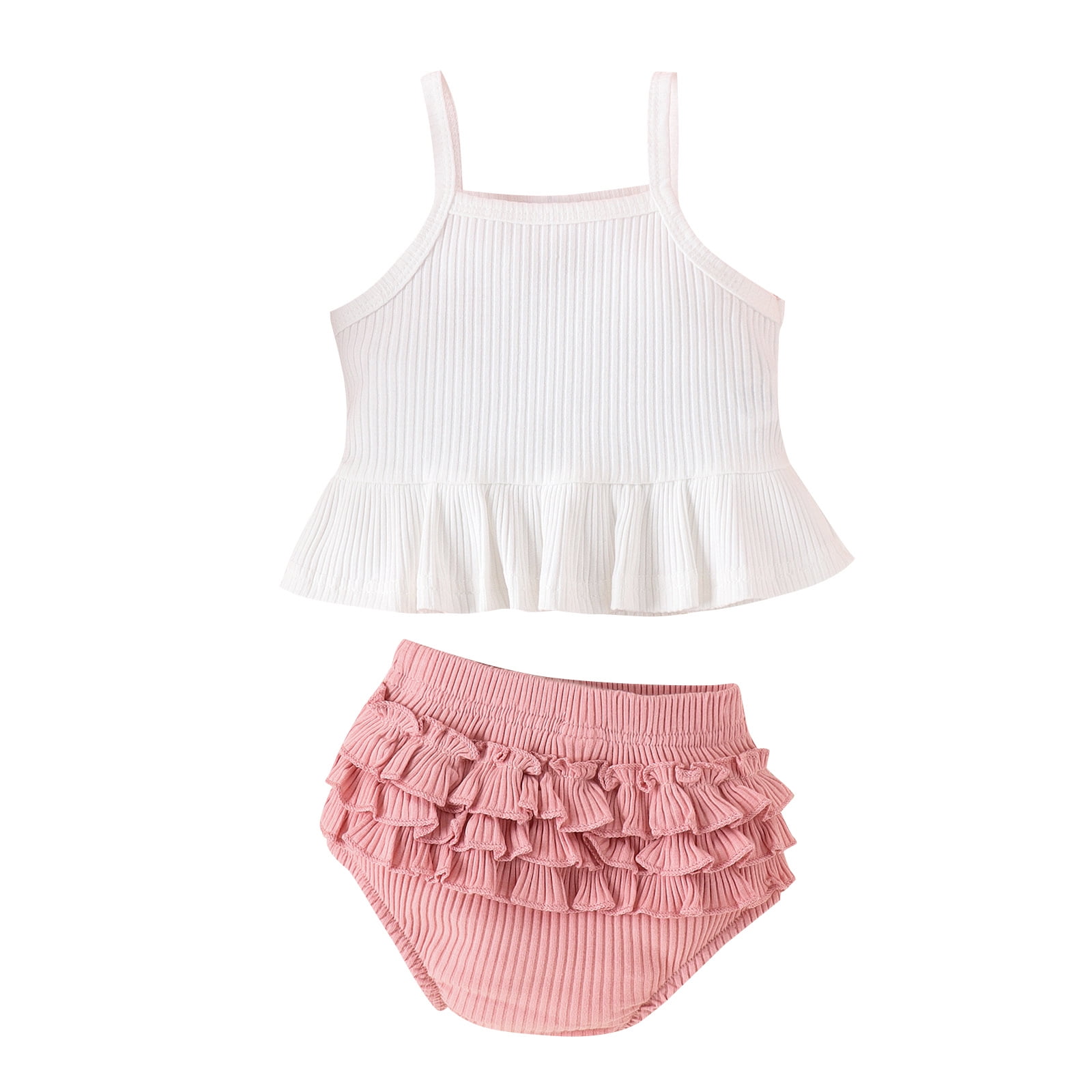 Infant Baby Girl Summer Outfit Set Sleeveless Ruffle Top Layered Shorts ...