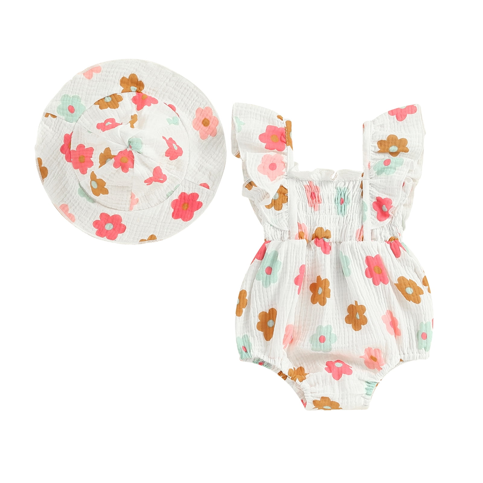 Infant Baby Girl Summer Romper Floral Print Flying Sleeve Shirred ...