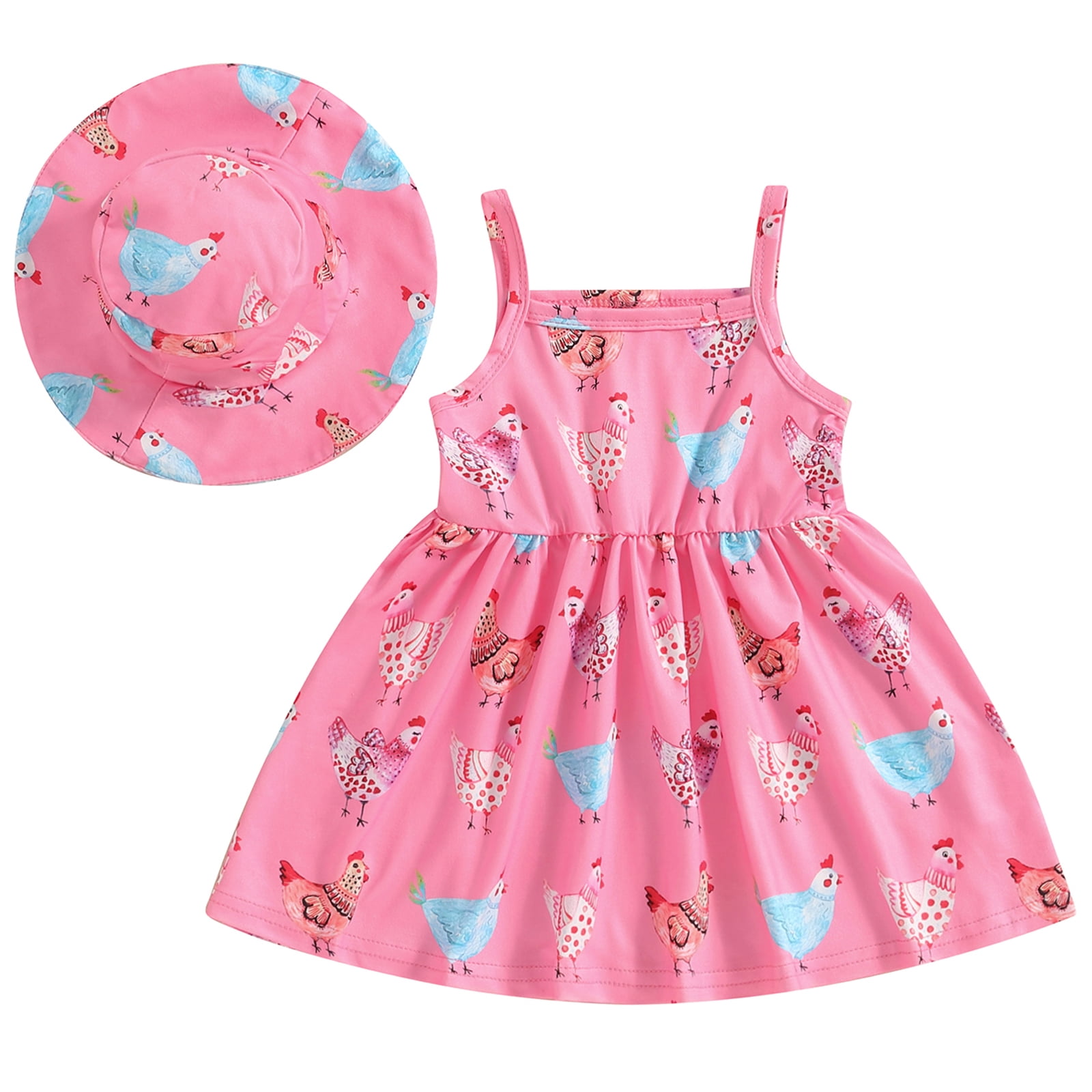 Infant Baby Girl Summer Sweet Beach Dress Pink Sleeveless Chicken Print ...