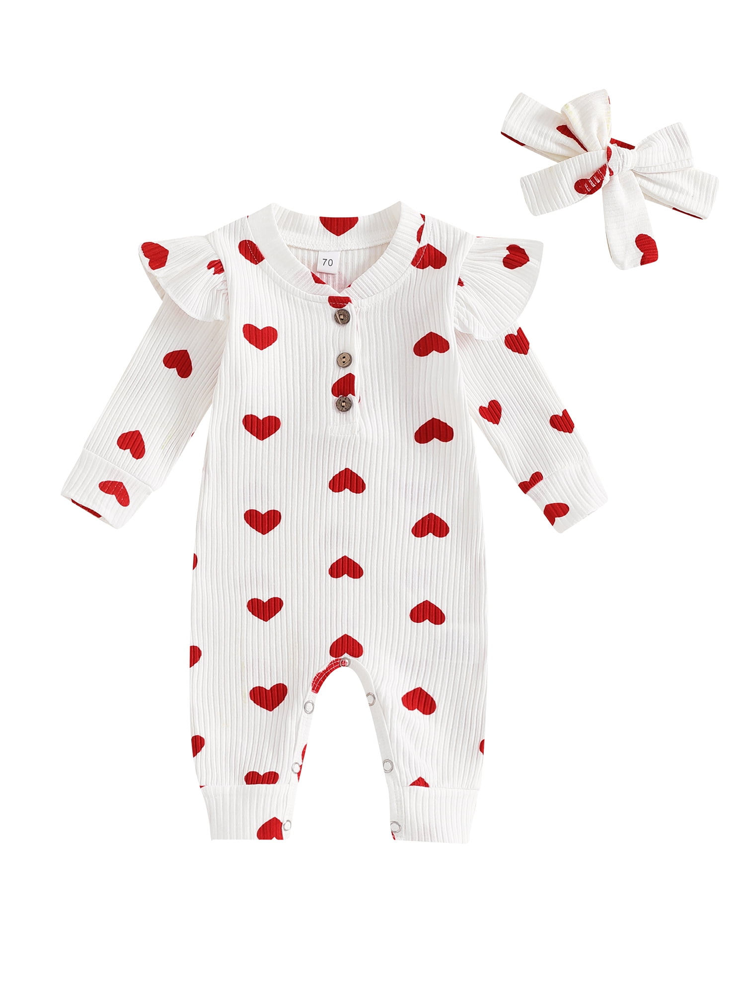 Infant Baby Girl Valentine Day Clothes Set Heart Print Long Sleeve Crew Neck Romper with ...