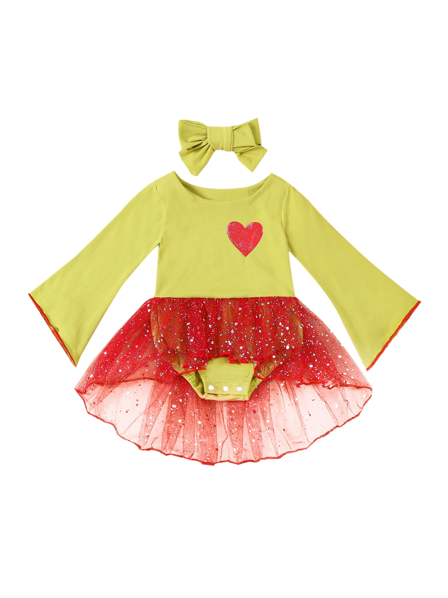 Infant Baby Girls 2 Piece Outfits Heart Print Long Sleeves Sequin Mesh ...