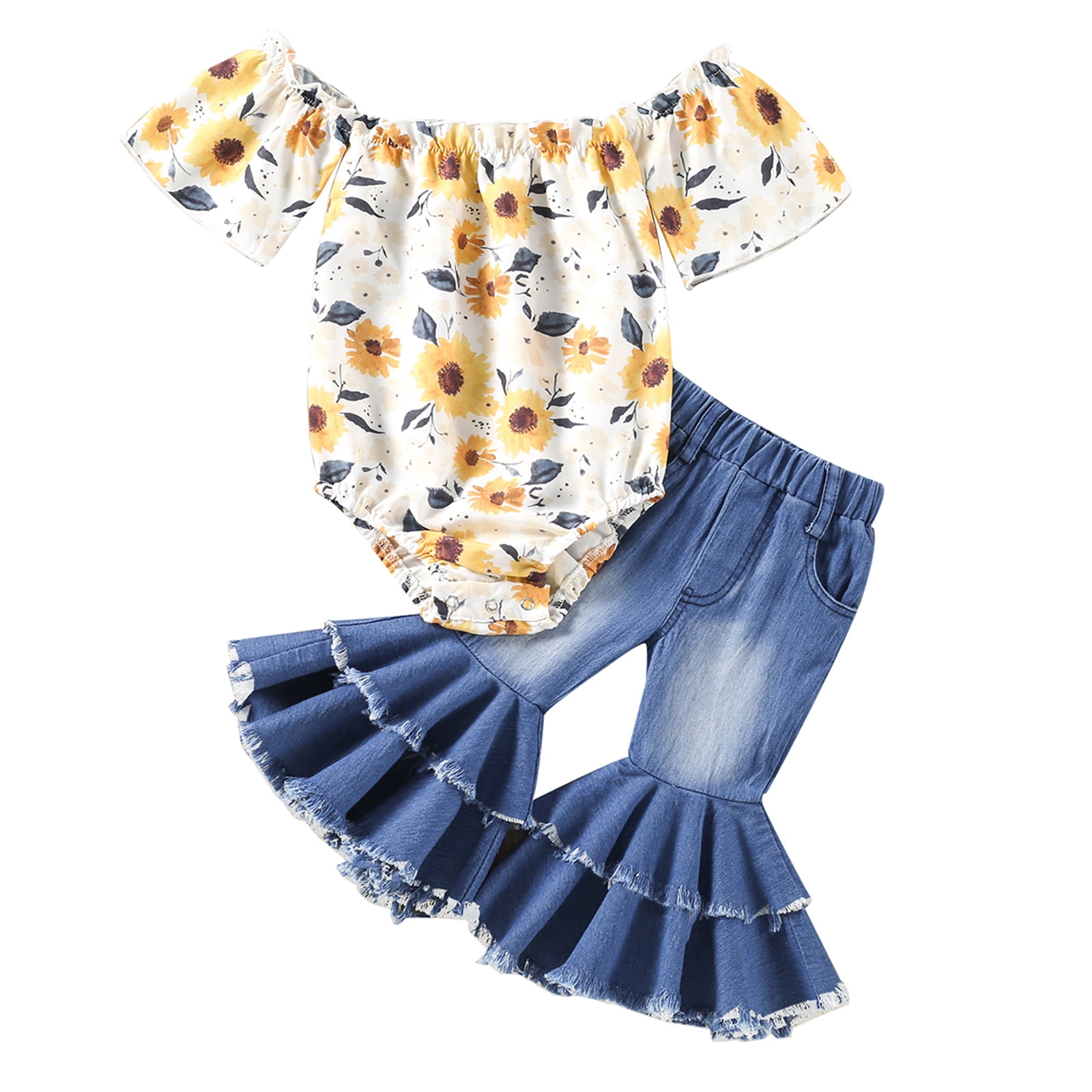 Infant Baby Girls 2 Pieces Outfits, Floral Print Boat-Neck Off-Shoulder ...