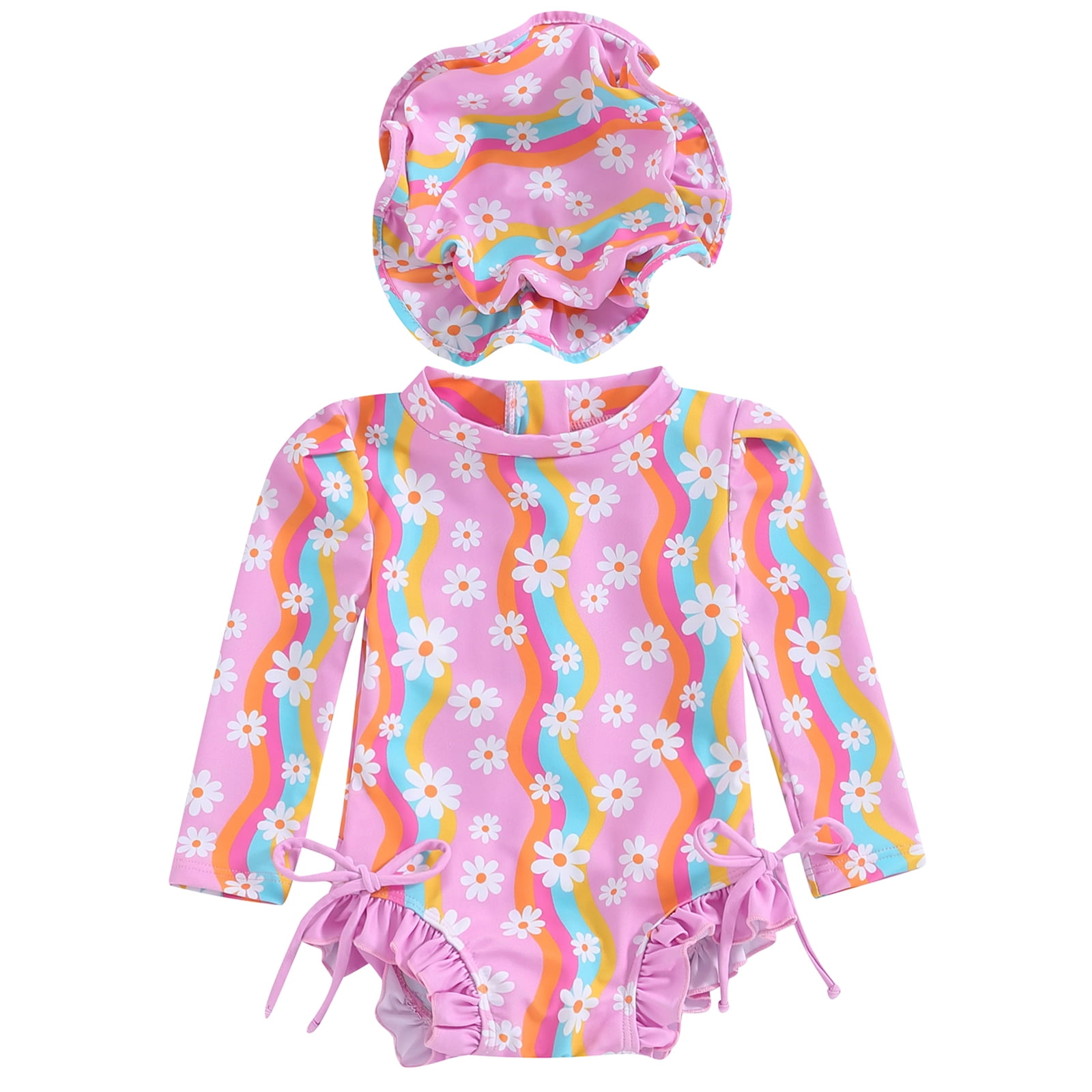 Infant Baby Girls 2pcs Bathing Suit Long Sleeve Zip Up Rash Guard ...