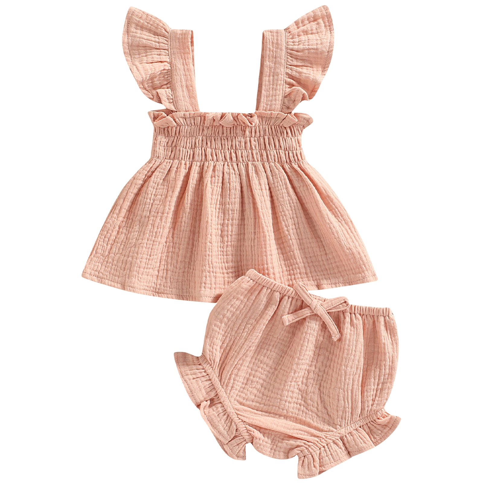 Infant Baby Girls 2pcs Outfits Set Solid Color Cotton Crop Tops Ruffle ...