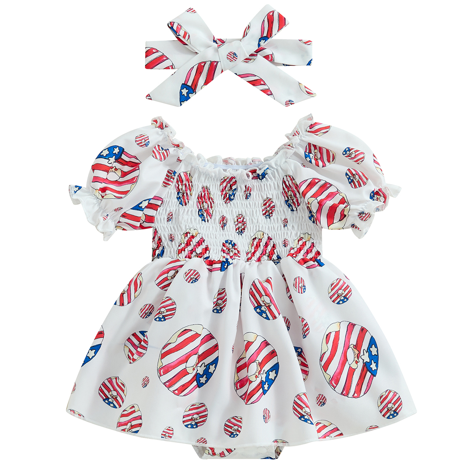 Infant Baby Girls 4th of July Outfits Set Short Sleeve Frill Smocked ...