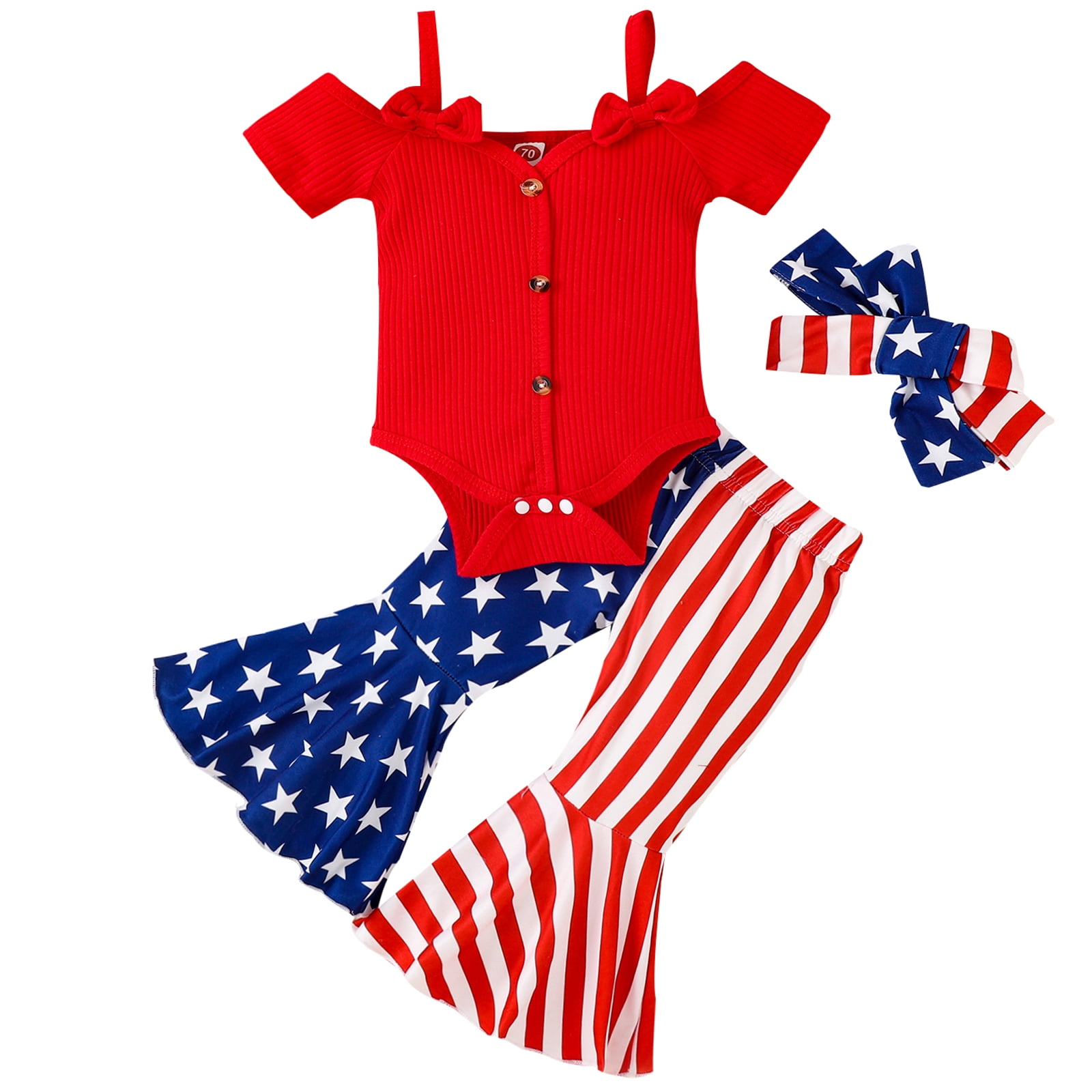 Infant Baby Girls 4th of July Outfits Set Short Sleeve Romper with ...