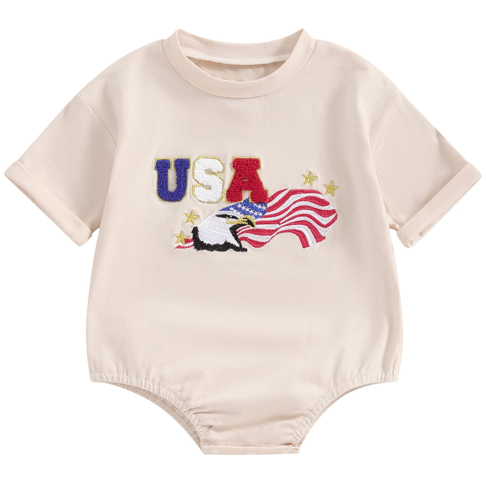 Infant Baby Girls Boys 4th of July Romper Letter Star Embroidery Short Sleeve Bodysuit Cute ...