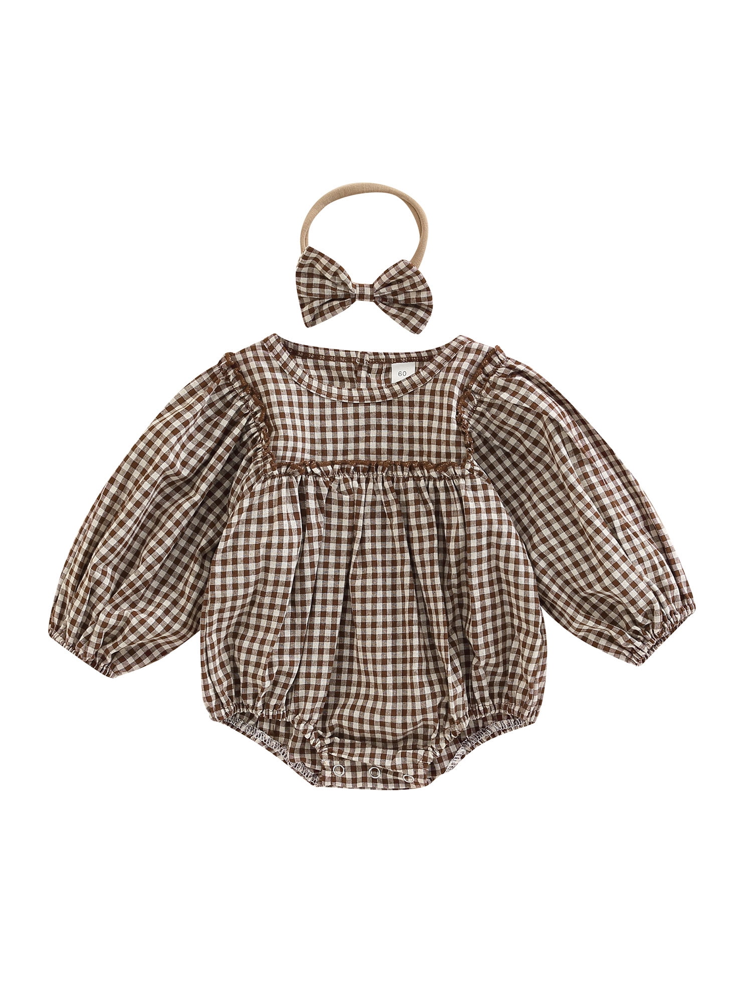 Infant Baby Girls Bubble Romper Plaid Lantern Long Sleeve Bodysuit Smocked One-Piece Clothes ...