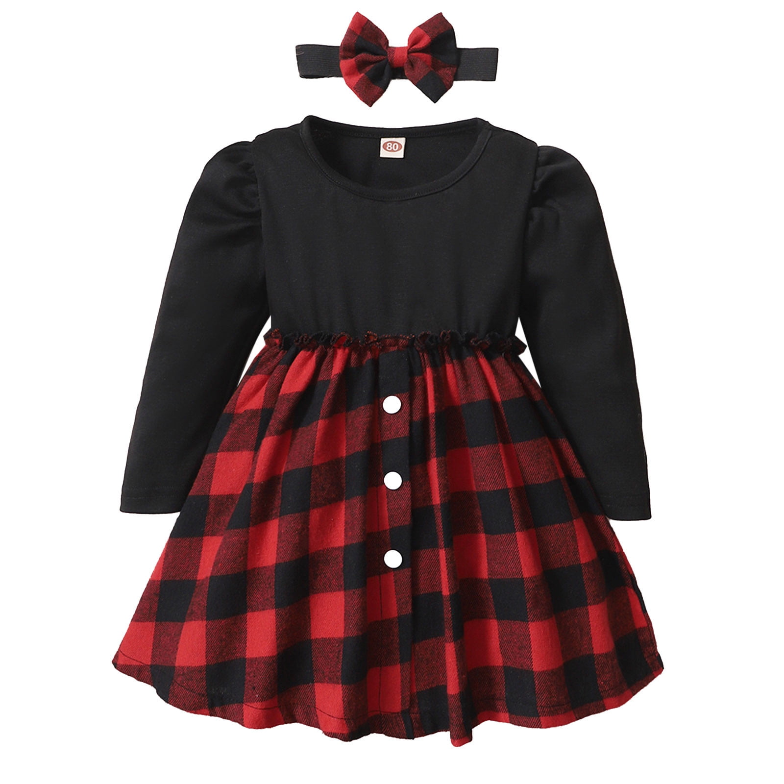 Infant Baby Girls Dresses Cotton Fall Plaid Long Sleeve Headbands ...