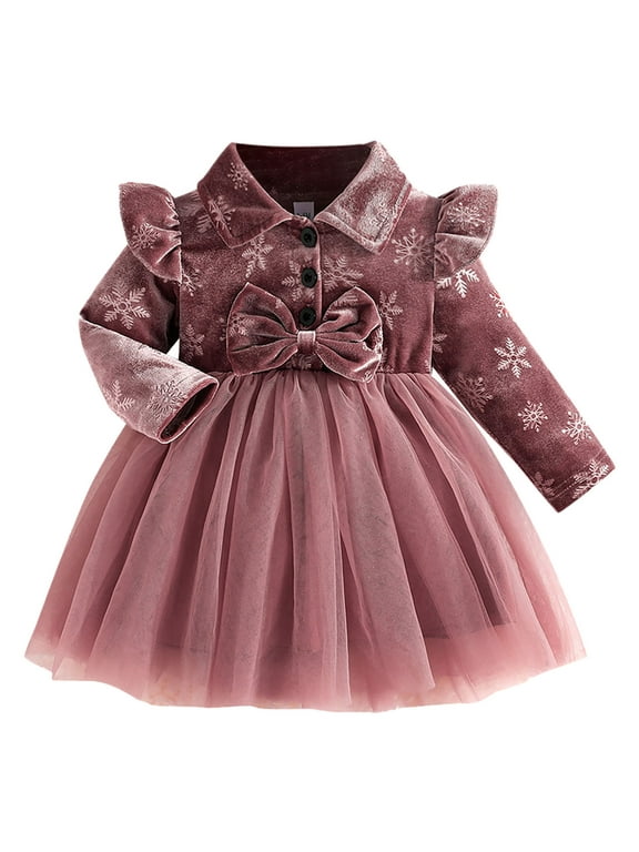 ANINEO Toddler Girls Christmas Long Sleeve Lace Plaid Prints Princess Dress Xmas Party Bowknot ...