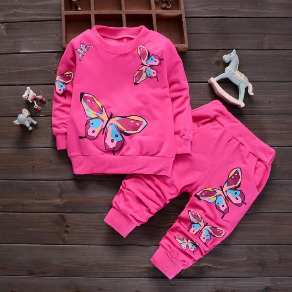 Infant Baby Girls Fall Winter Clothes Butterfly Print Sweatshirt Tops Shirt+Pocket Pants ...