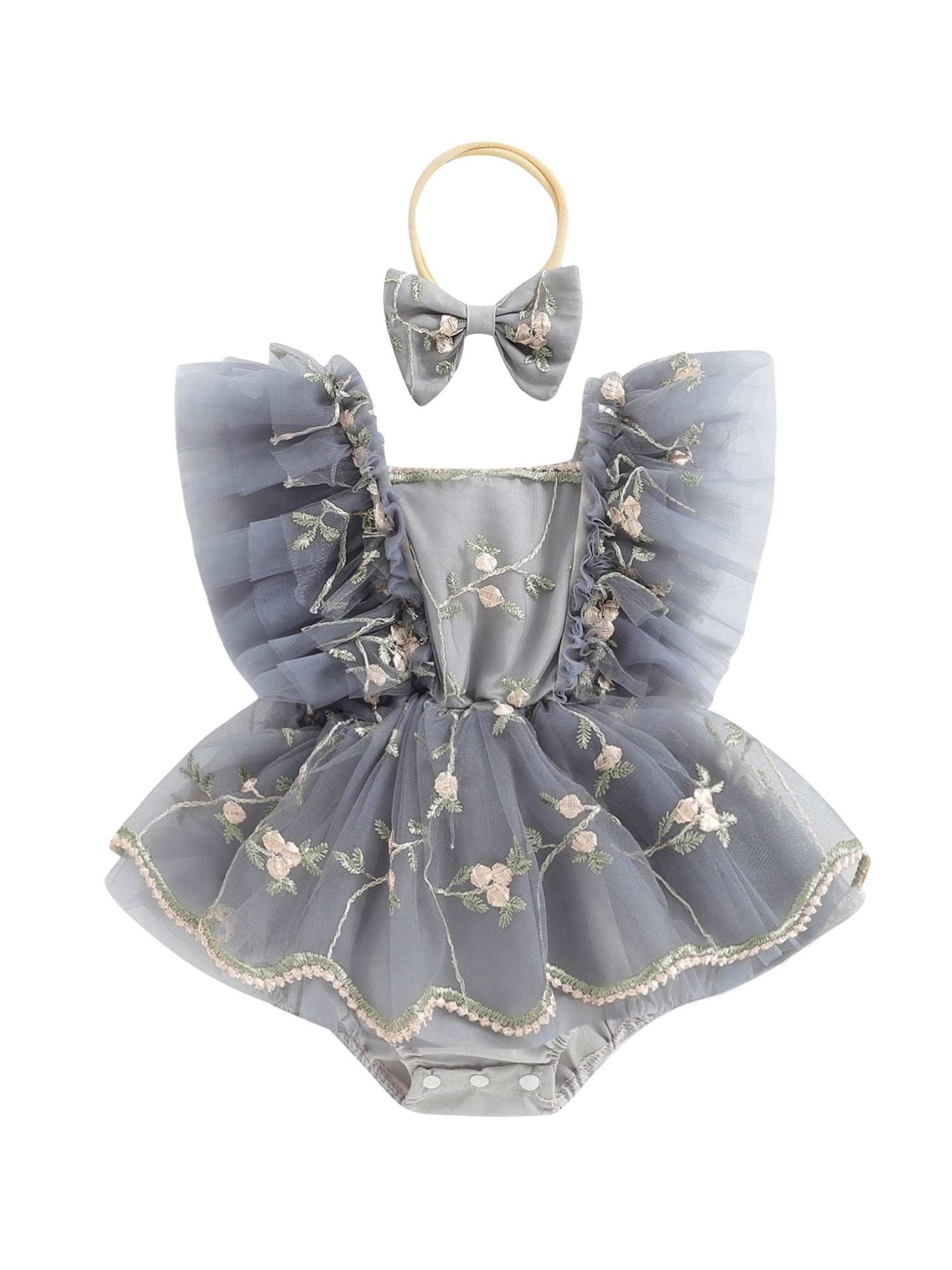 Infant Baby Girls Princess Romper Dress Fly Sleeve Square-Neck Floral ...