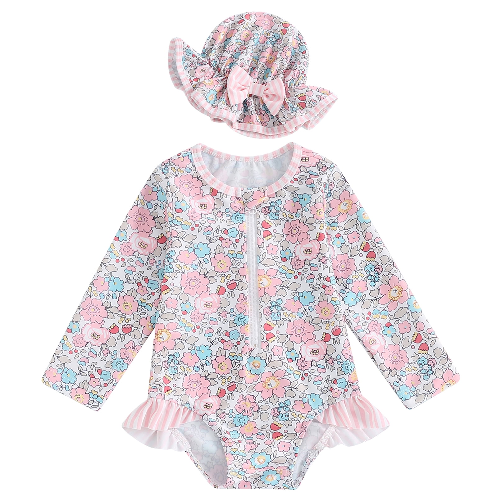 Infant Baby Girls Rash Guard Swimsuit Long Sleeve Floral Print Bathing ...