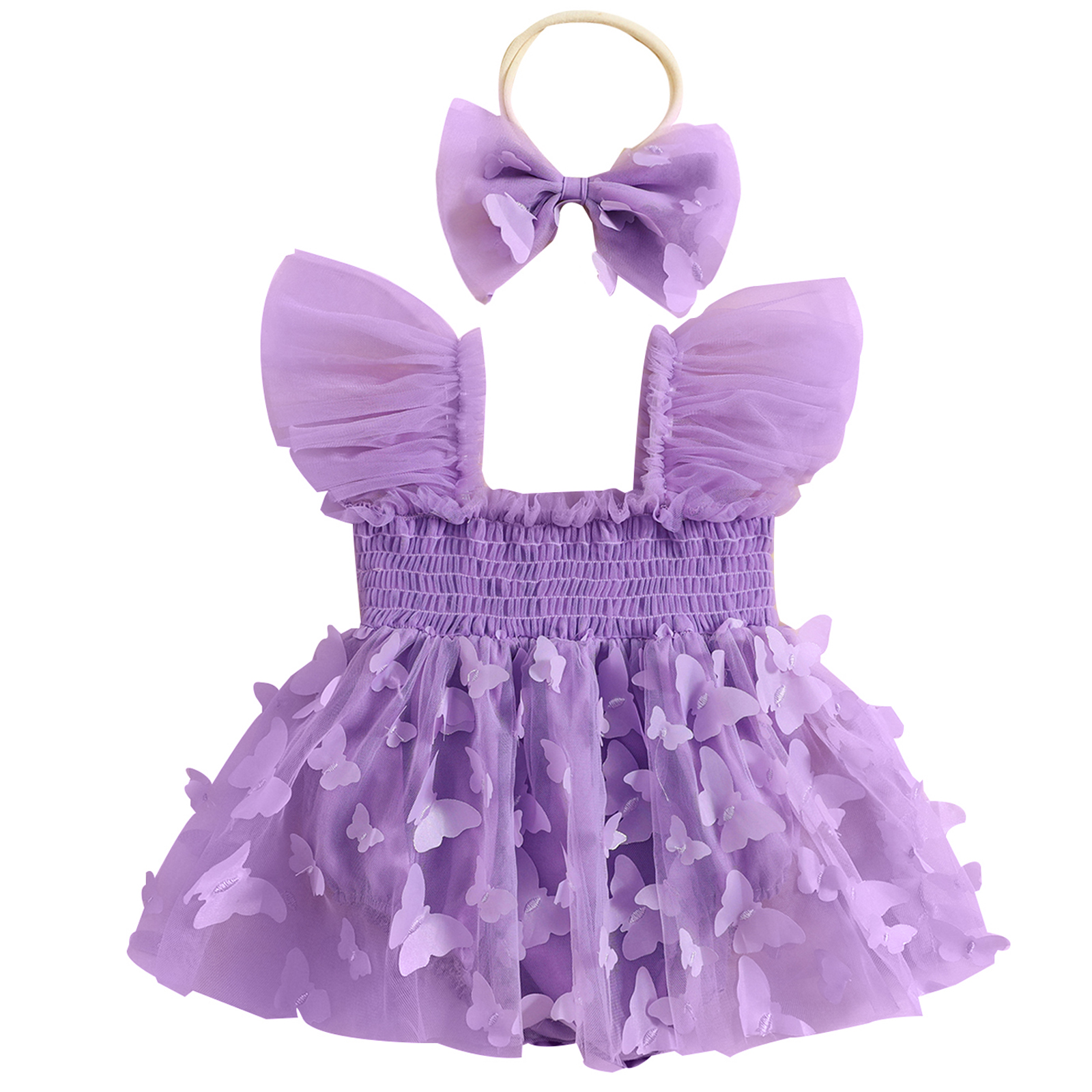 Infant Baby Girls Romper Dress 3D Butterfly Fly Sleeve Hem Newborn ...