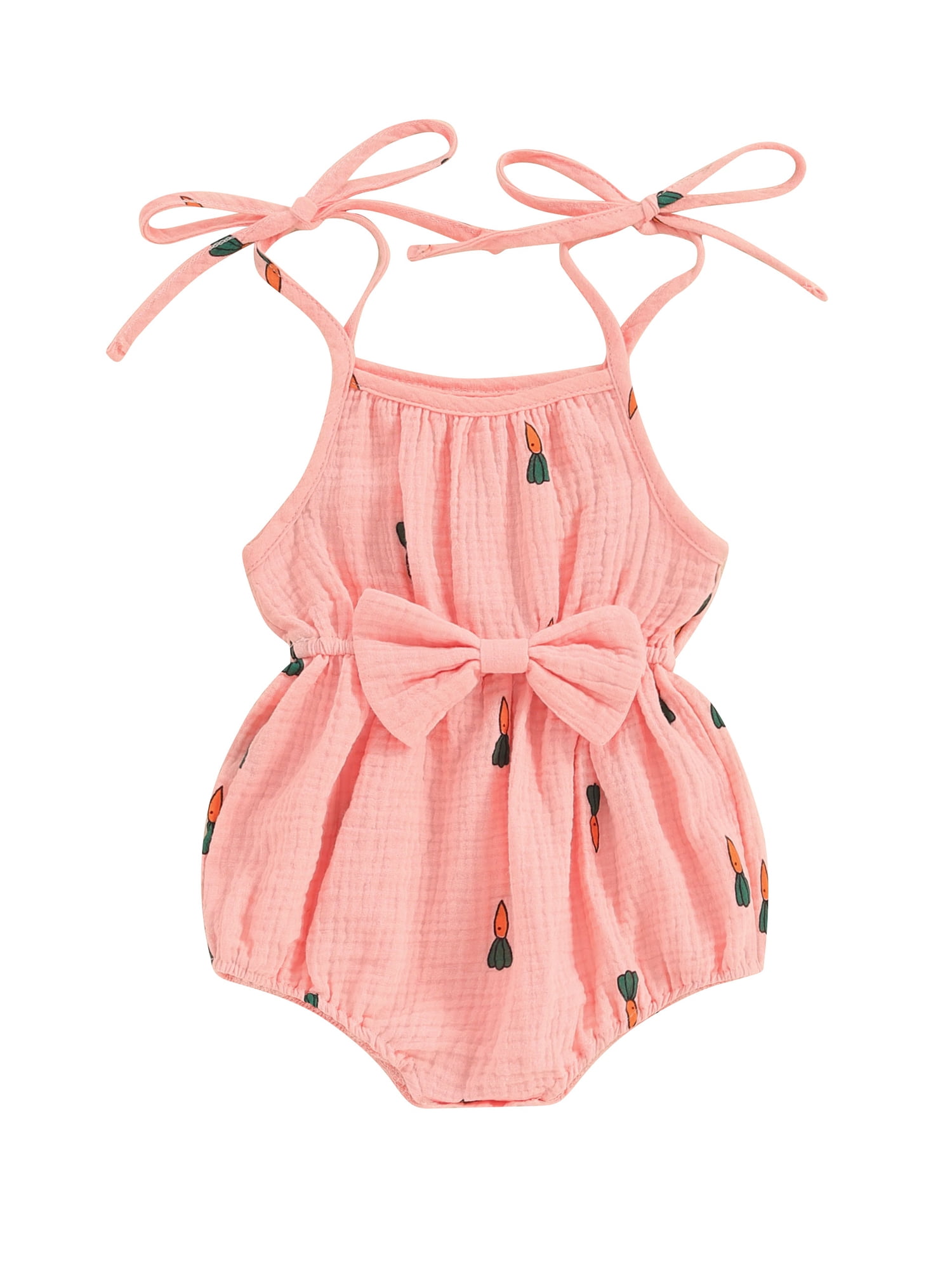 Infant Baby Girls Rompers Cherry Carrot Print Sleeveless Bowknot ...