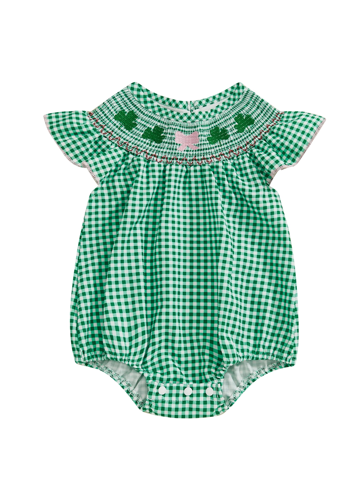 Infant Baby Girls St Patricks Day Outfit Fly Sleeve Smocked Bubble Romper Plaid Shamrock ...