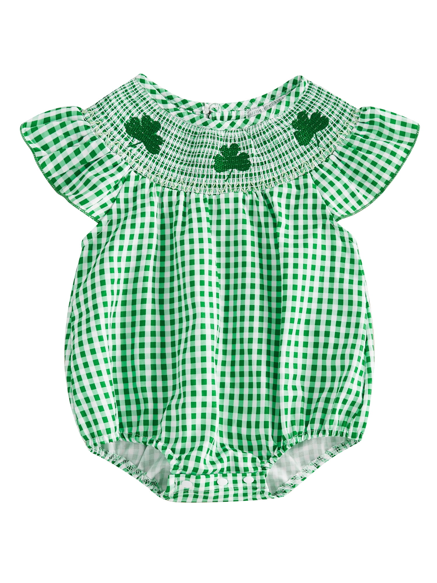Infant Baby Girls St Patricks Day Outfit Fly Sleeve Smocked Bubble Romper Plaid Shamrock ...