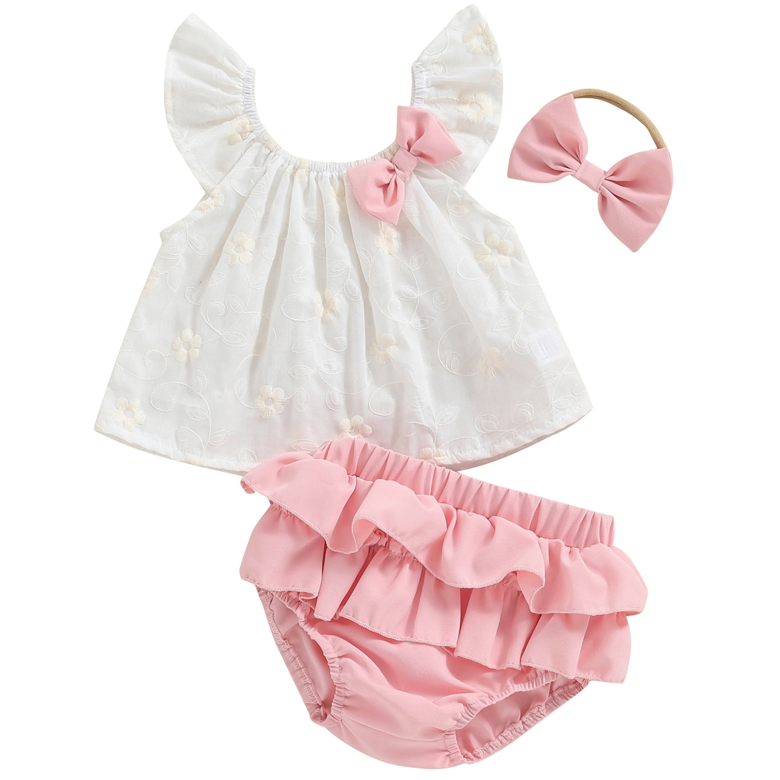 Infant Baby Girls Summer Outfits Set Flying Sleeve Daisy Tops Tiered PP ...