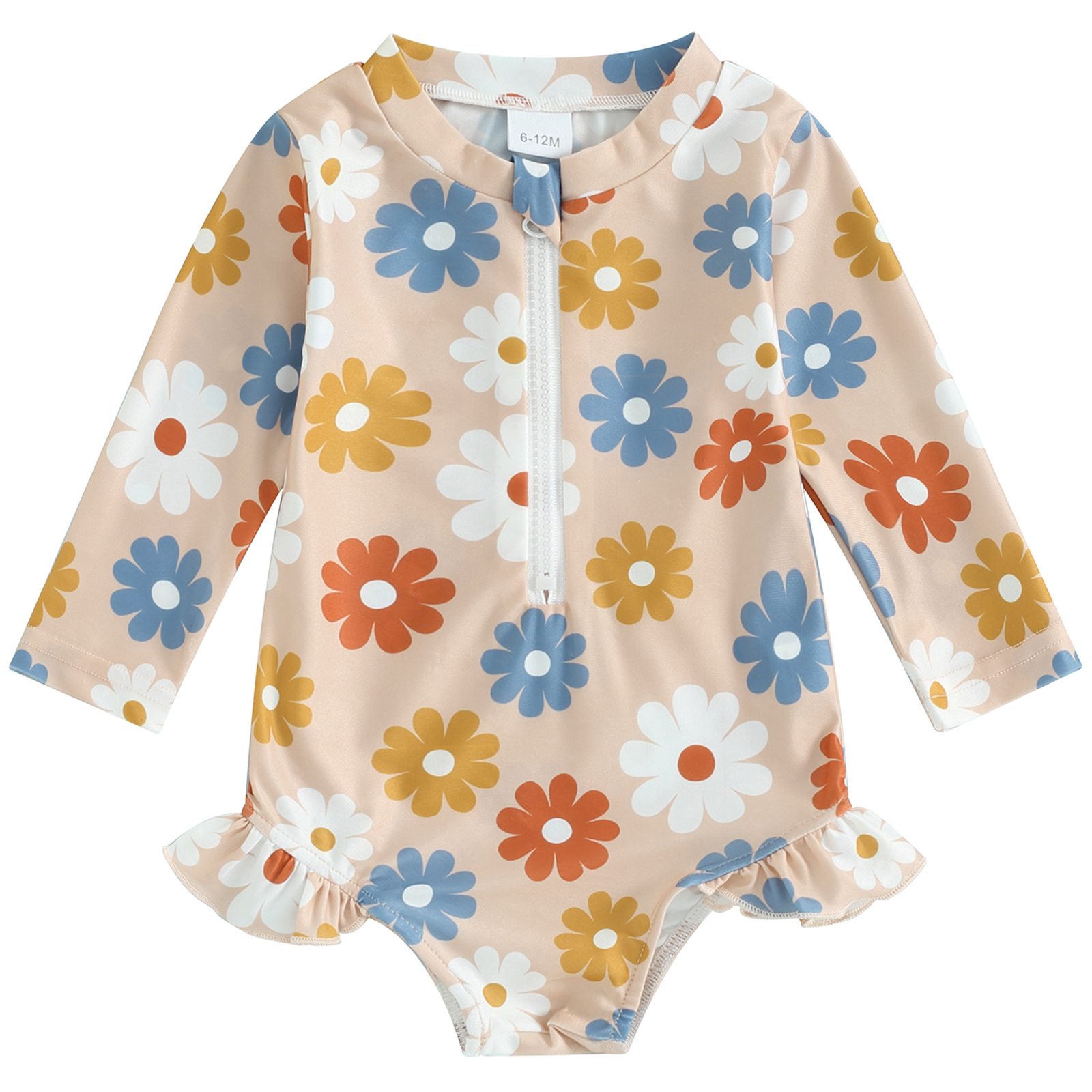 Infant Baby Girls Swimwear Summer Floral Print Ruffle Zipper Long ...
