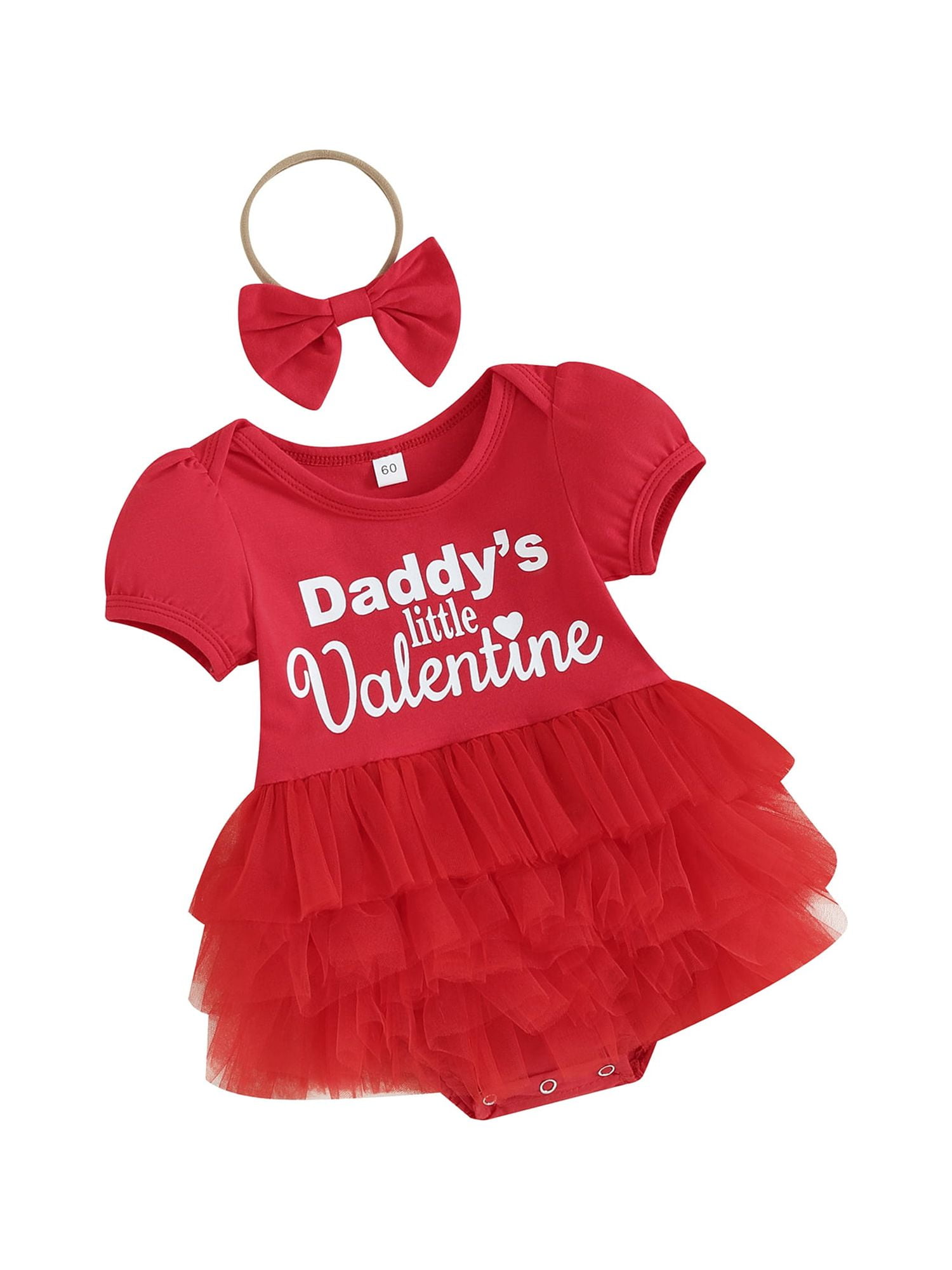 Infant Baby Girls Valentine's Day Outfits Short Sleeve Heart Letter Print Romper Dress with ...