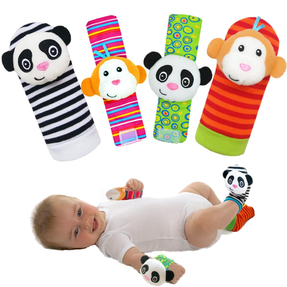 Infant Baby Toys 0 3 6 12 Months Wrist Rattles for Babies Rattle Socks Foot Finders Hand Arm Wristbands Rattles Leg Ankle Foot Rattle Toys Sensory Baby Gift for Newborn Boy Girl Walmart