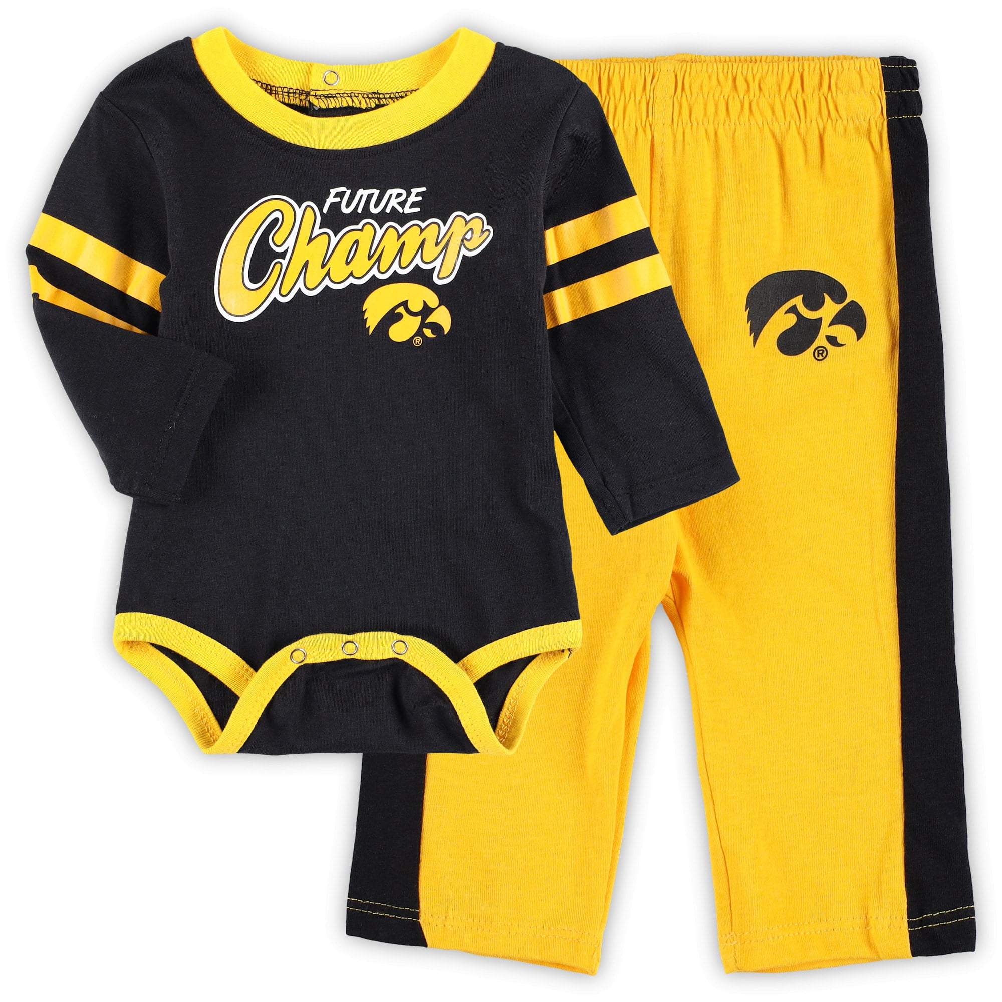 Infant Black/Gold Iowa Hawkeyes Little Kicker Long Sleeve Bodysuit and ...