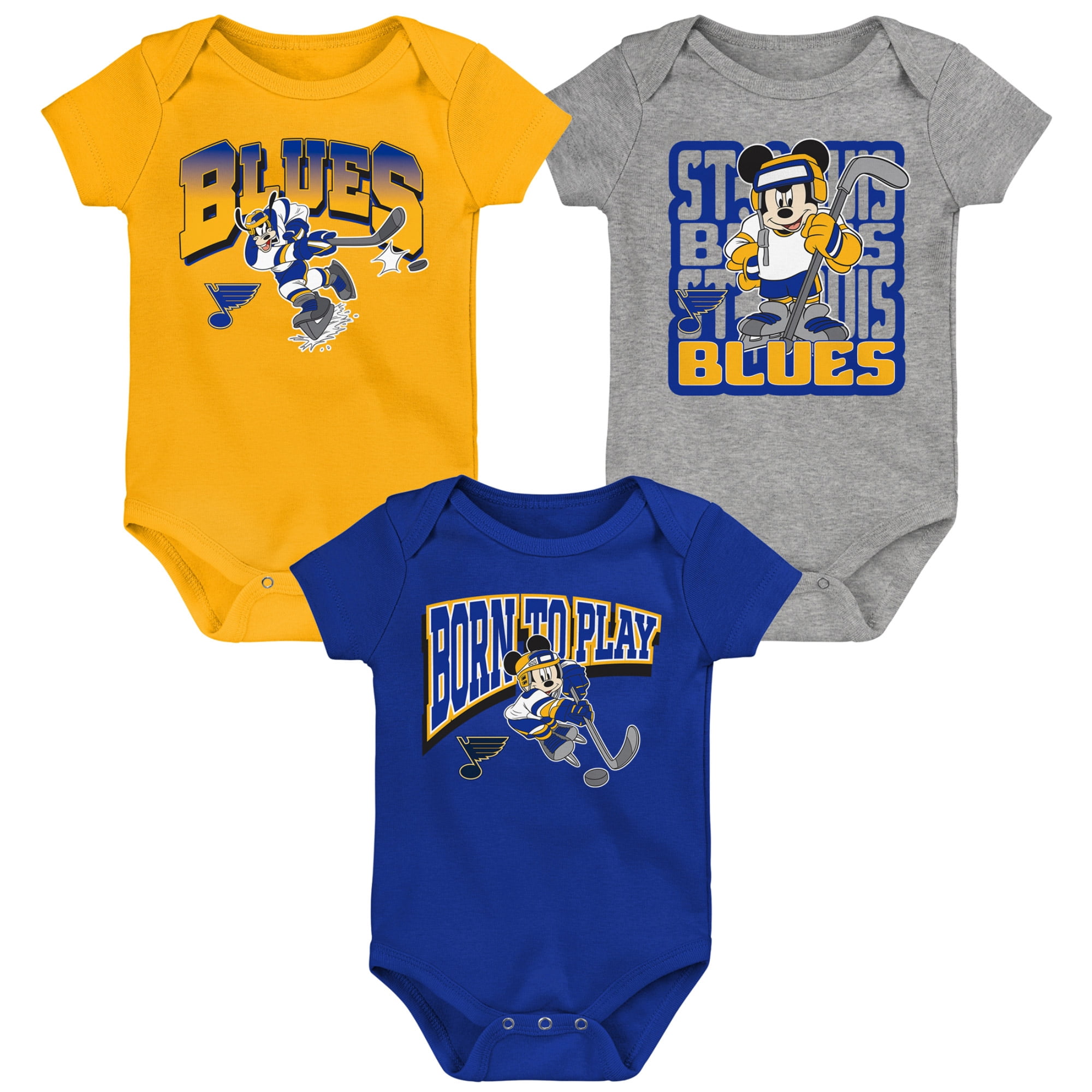 Infant Blue/Gold/Heather Gray St. Louis Blues Disney 3-Piece Bodysuit ...