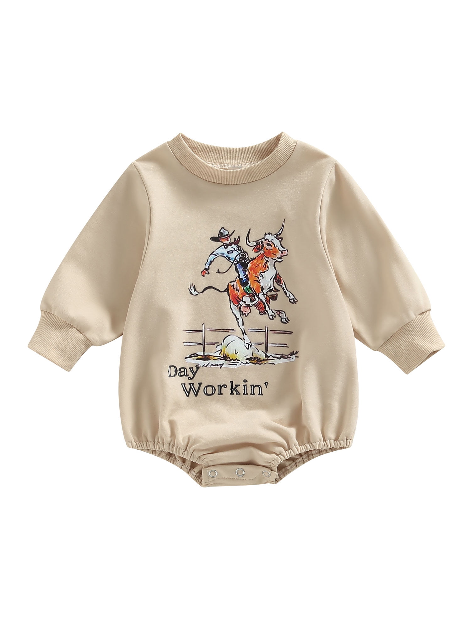 Infant Boy Girl Western Clothes Long Sleeve Sweatshirt Romper Cow Print Onesie Pullover Bodysuit ...