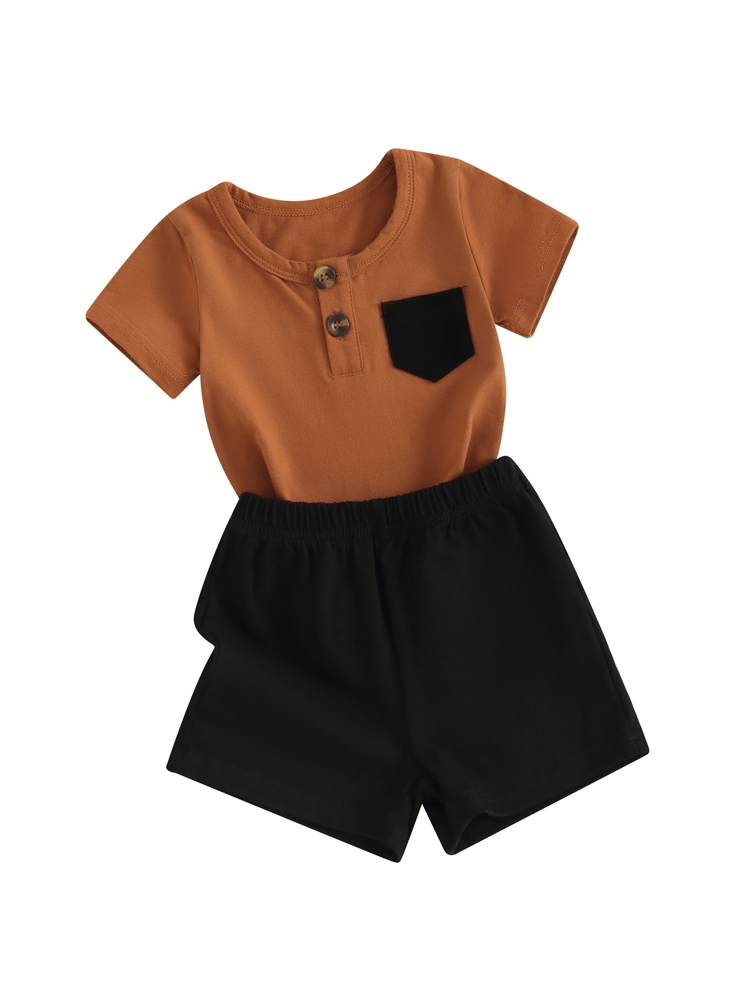 Infant Boy Summer Set, Round Neck Short Sleeve Button Tops + Elastic ...