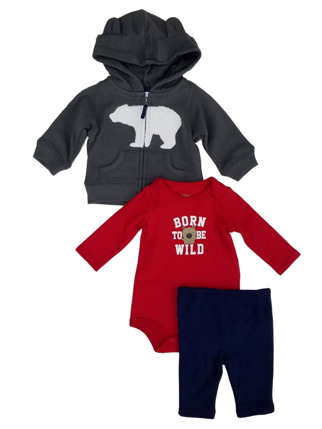 Infant Boys Born To Be Wild Body Suit 3 Pc Hoodie Bodysuit & Sweats ...