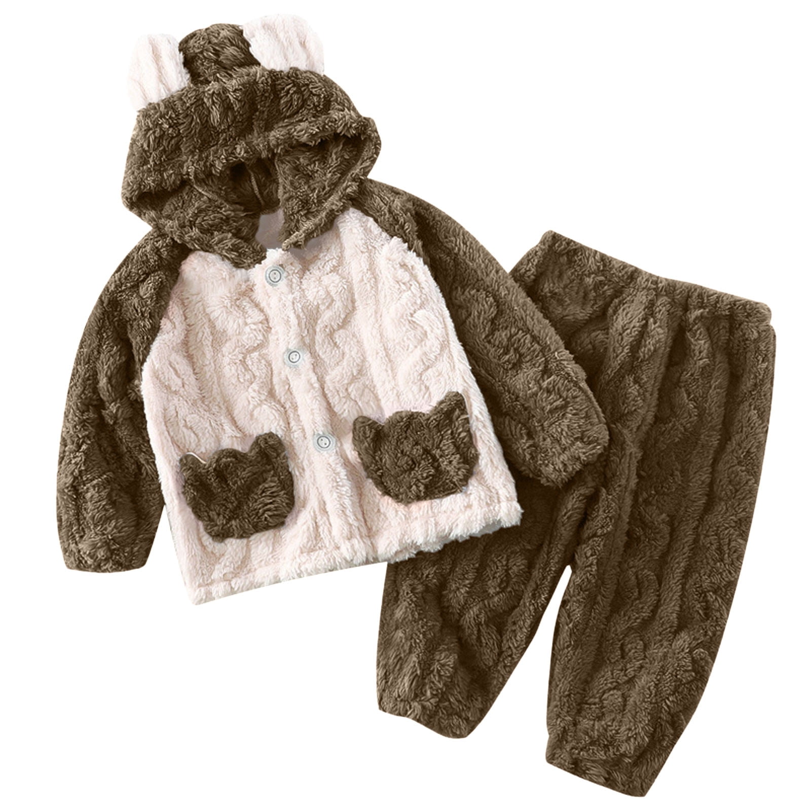 Boys Girls Winter Pajamas Set Cute Hoodies Sleepwear Fuzzy Long Sleeve ...