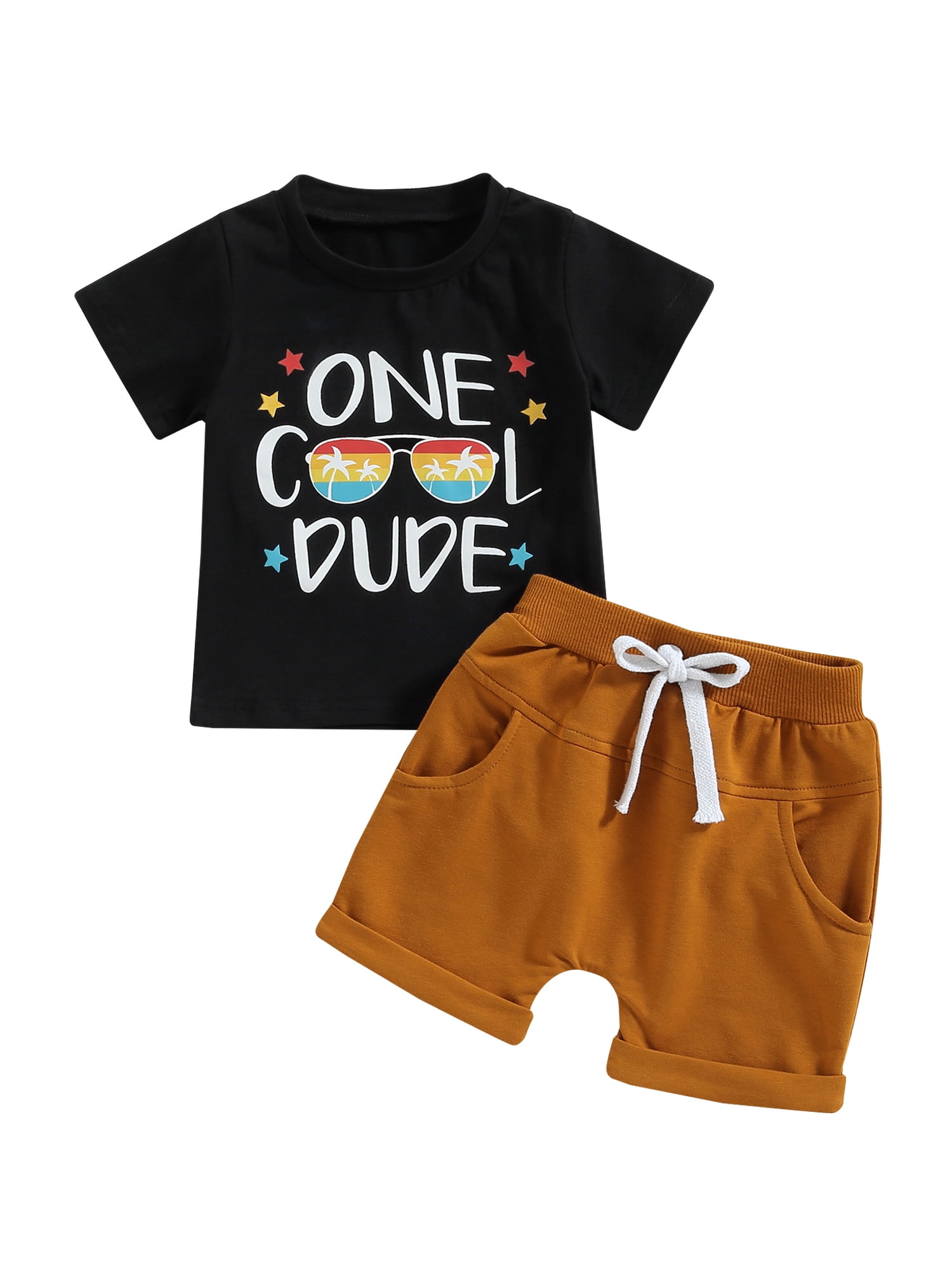 Infant Boys Summer Clothes Outfits Letter Print Crew Neck Short Sleeve ...