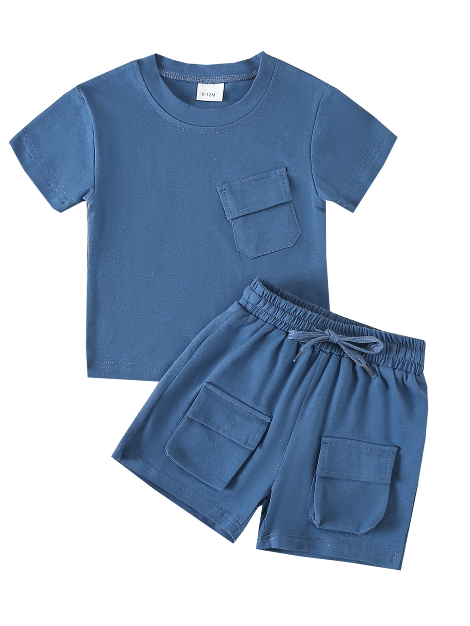 Infant Boys Summer Outfits, Solid Color Pocket Short Sleeve T-Shirts ...