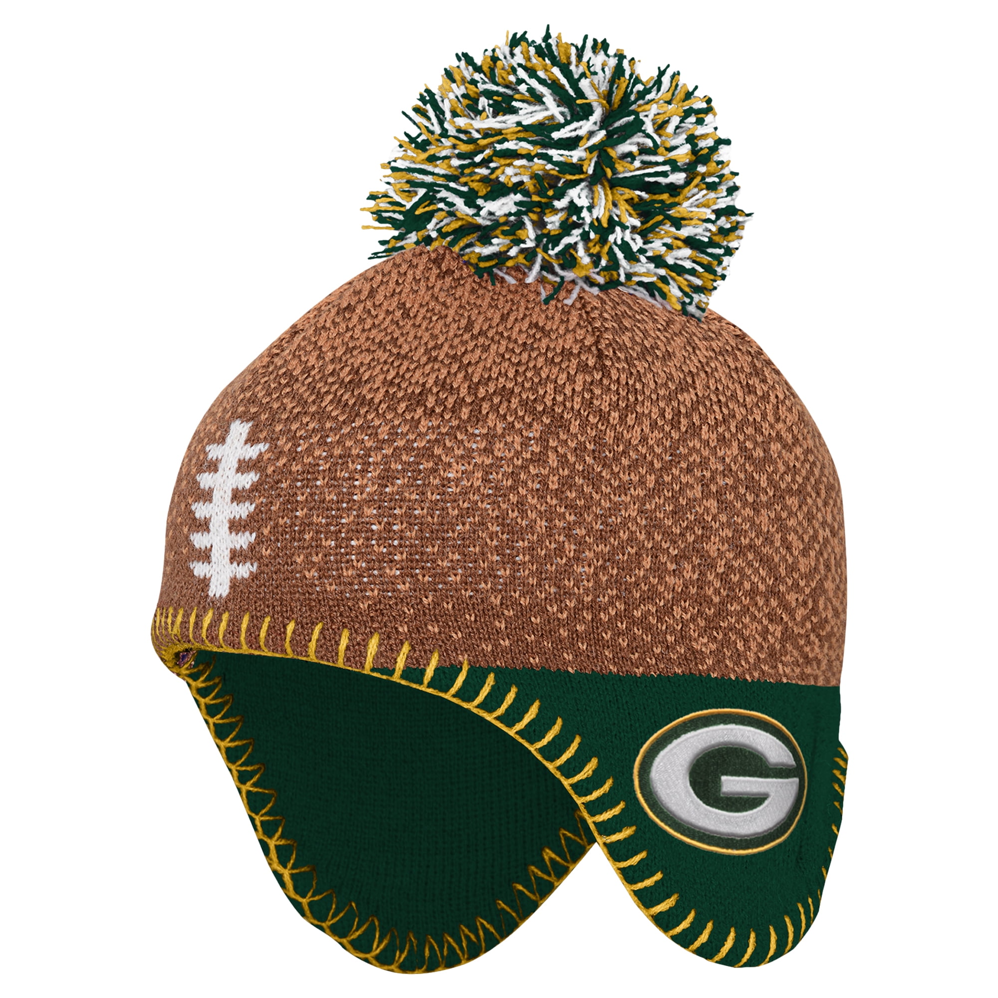 Infant Brown Green Bay Packers Football Head Knit Hat with Pom ...