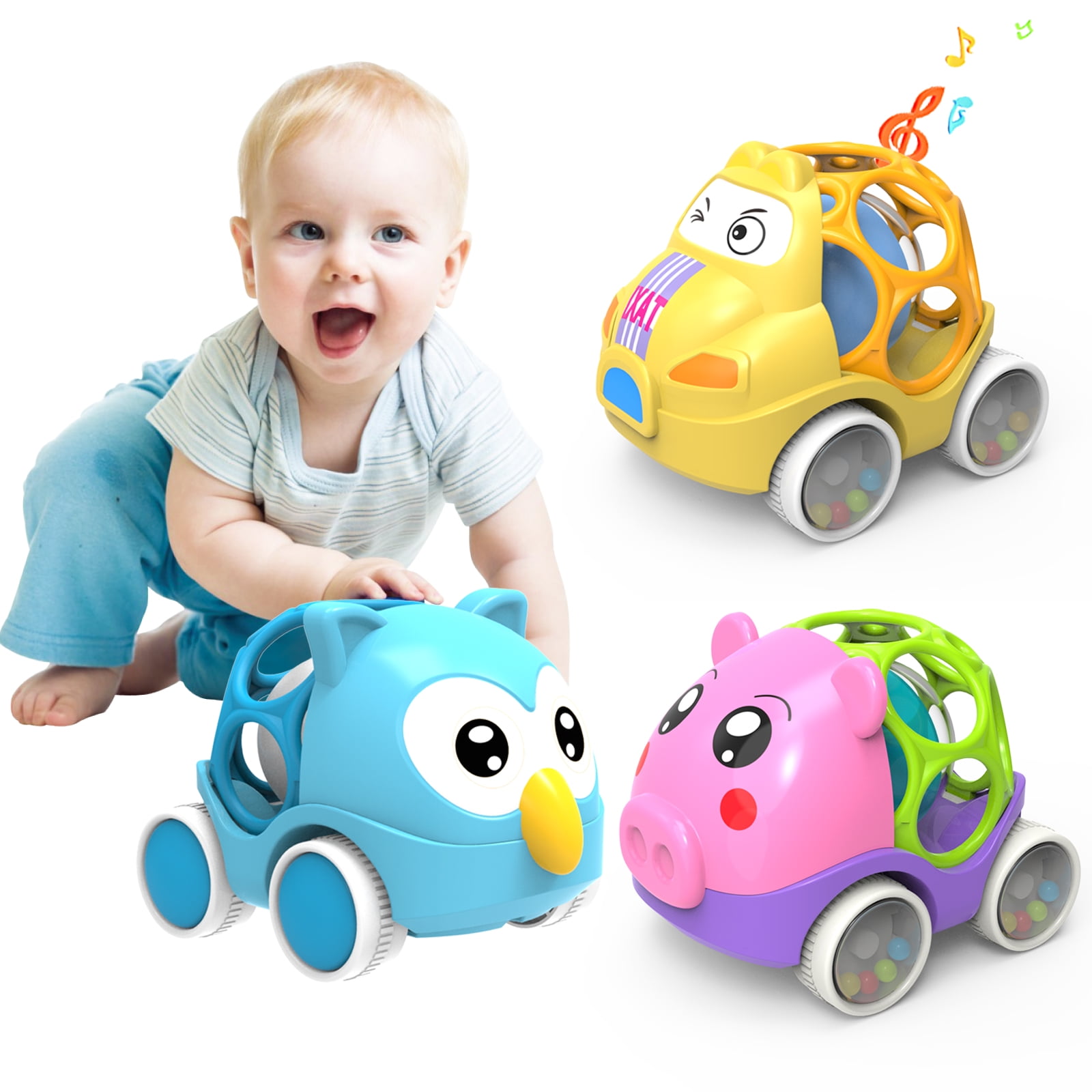 Infant Car Toys for 6 to 12 Months,Animal Rattle Roll Car Friction ...