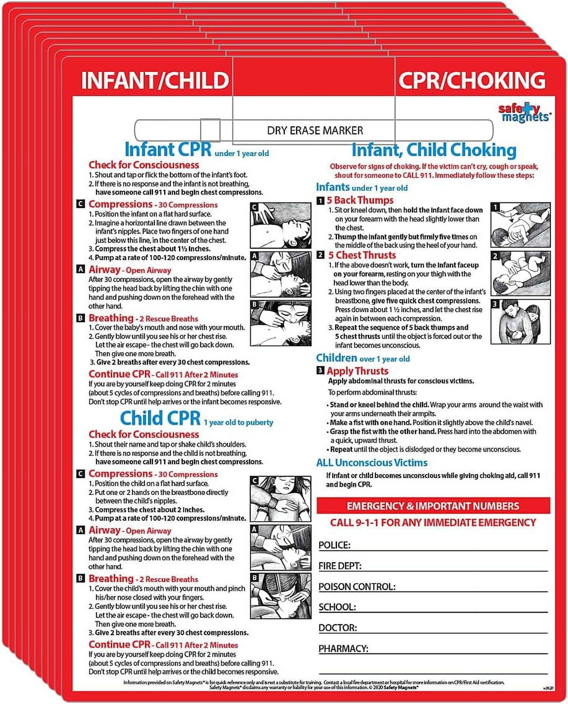 Infant and Child CPR and Choking Magnets (5 Pack) - First Aid Quick ...