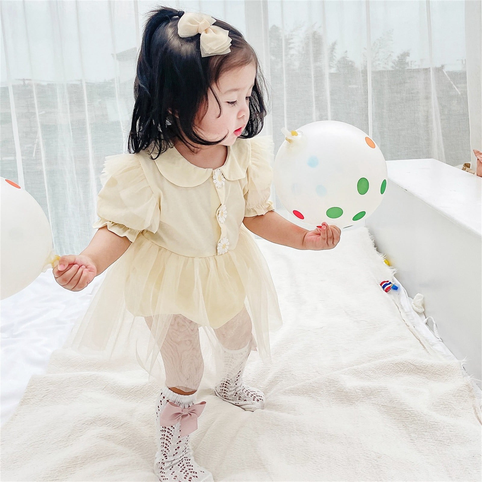 Dress Solid Color Tulle Romper Short Sleeve Bodysuit Baby Girls Clothes ...
