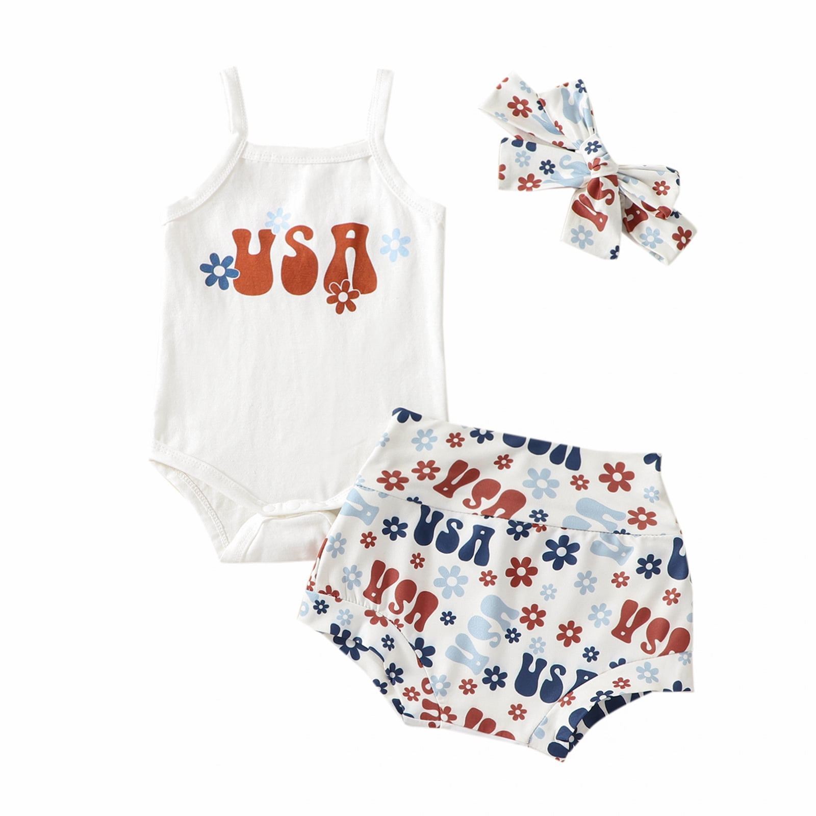 Infant Fourth of July Baby Girl Outfit 3M 6M 12M 18M USA Romper Tank ...