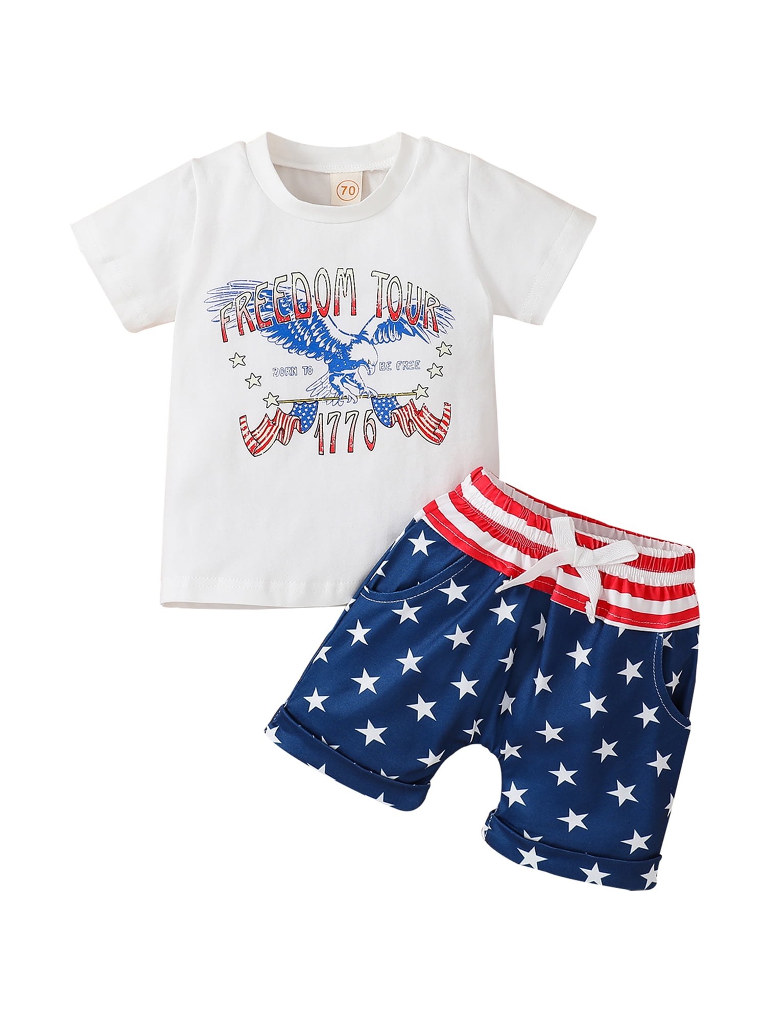 Infant Girl Boy Shorts Suit, Short Sleeve Round Neck Eagle/Letters ...