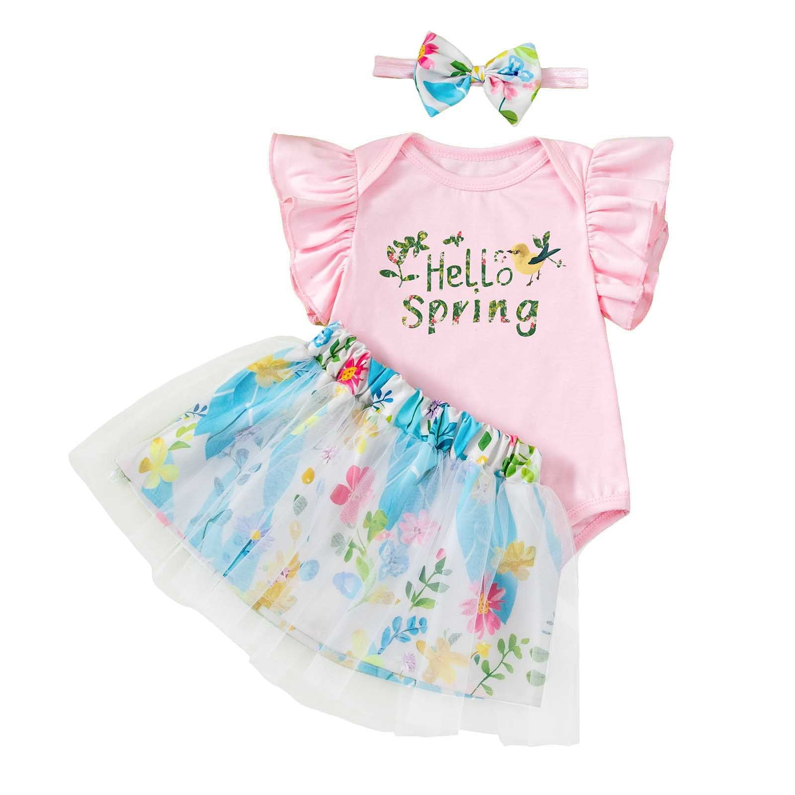 Girl Outfits Spring Summer 3 Piece Outfit Set Flutter Sleeve Top Skirt ...