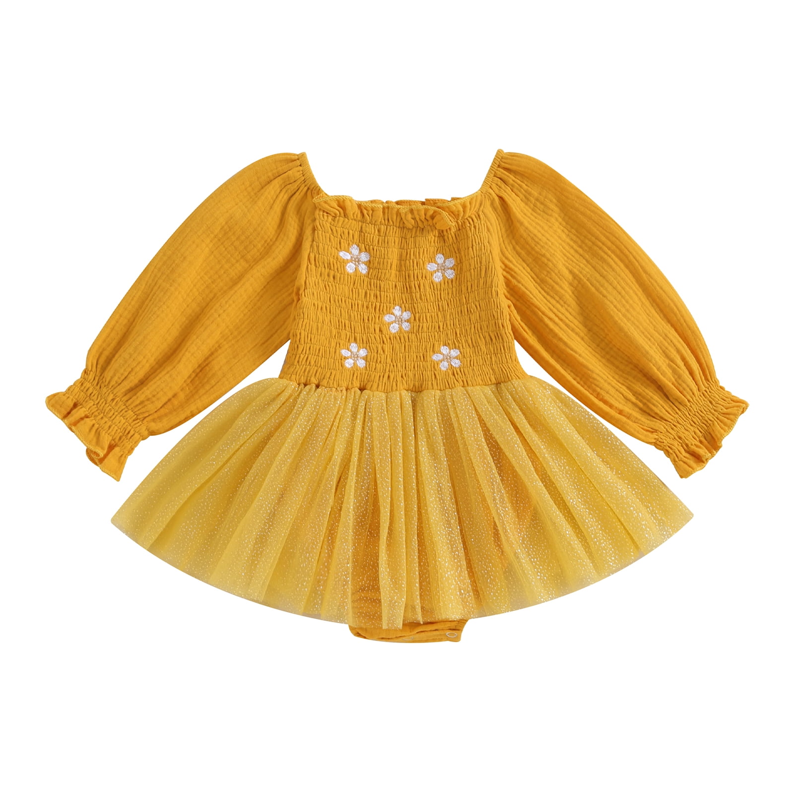 Infant Girl Rompers Dress Rainbow/Letter/Flower Embroidery Layered ...